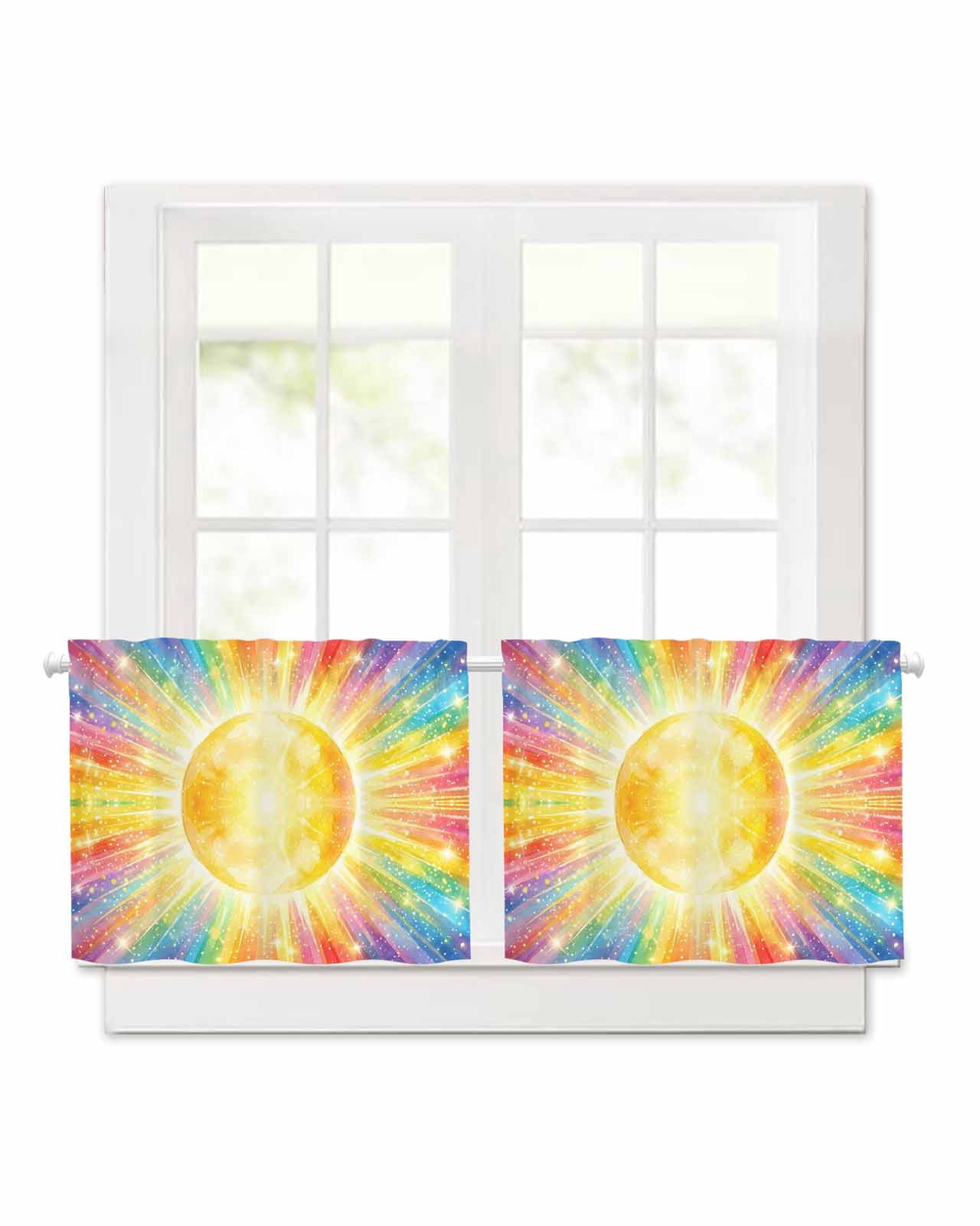 Cartoon Watercolor Sun Colorful Short Blackout Curtains 24 Inch Long ...