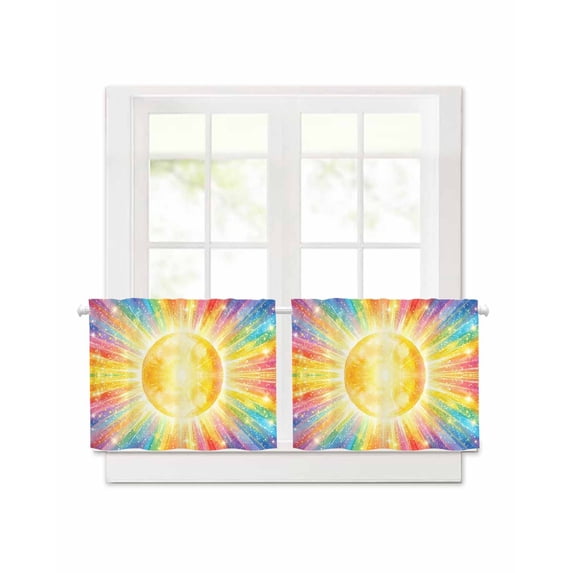 Cartoon Watercolor Sun Colorful Short Blackout Curtains 24 Inch Long ...