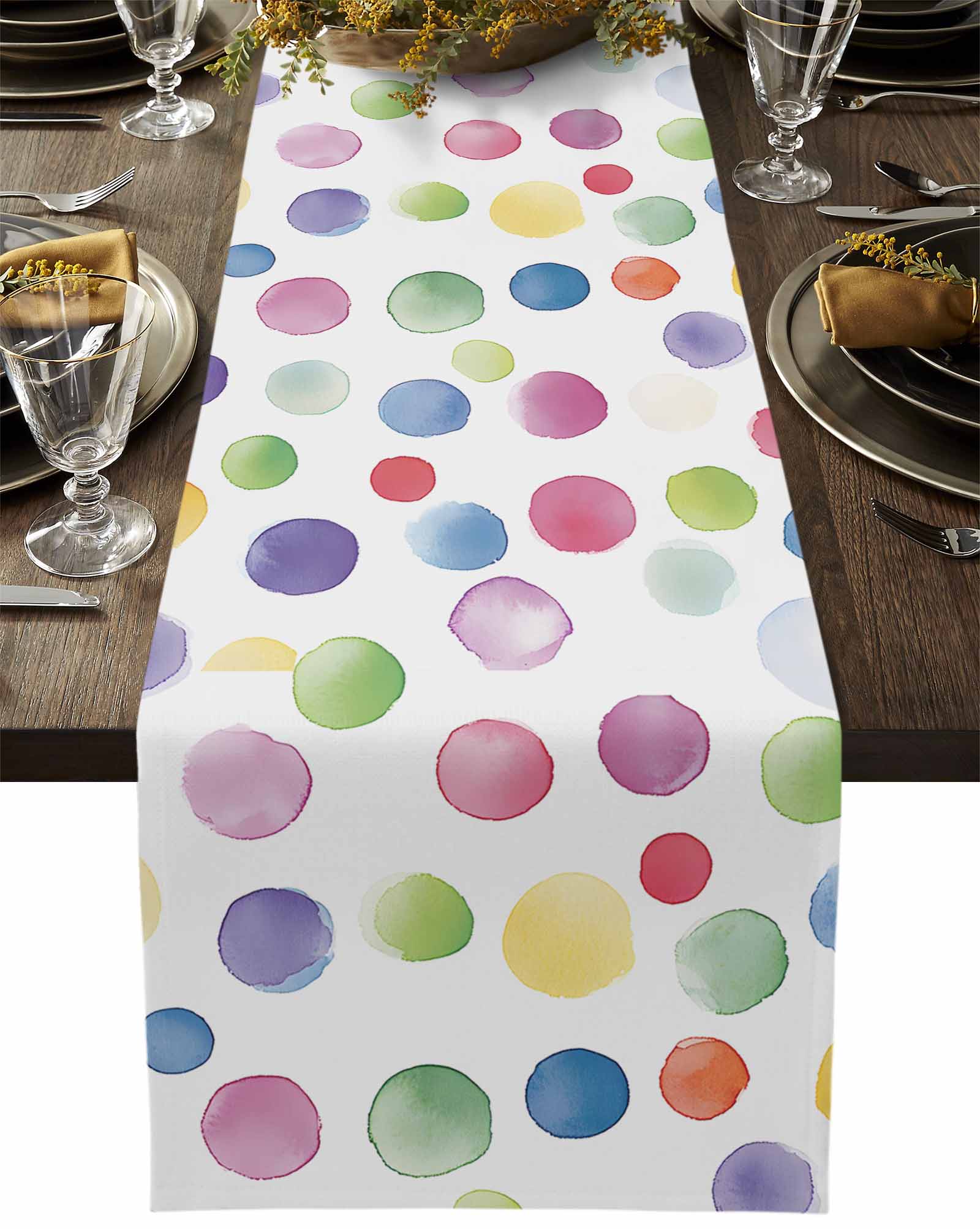 Cartoon Watercolor Wave Point Table Runners 13x36 Inches Long Linen ...