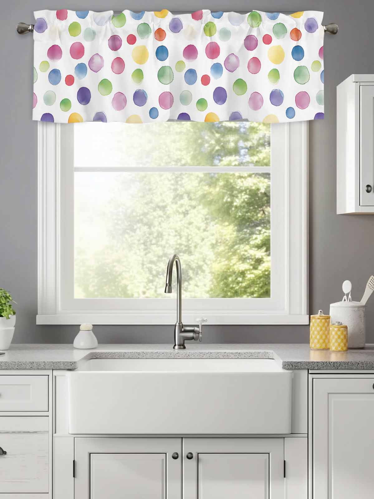Cartoon Watercolor Wave Point Valances for Windows,Rod Pocket Valance ...