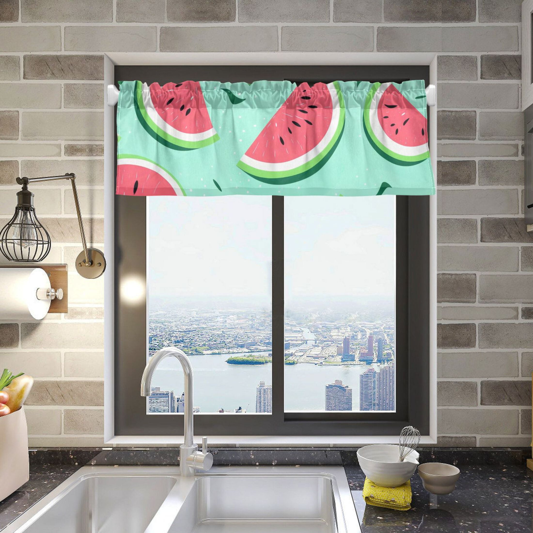 Cartoon Watermelon Valance Curtains 54"x18" Rod Pocket for Kitchen ...