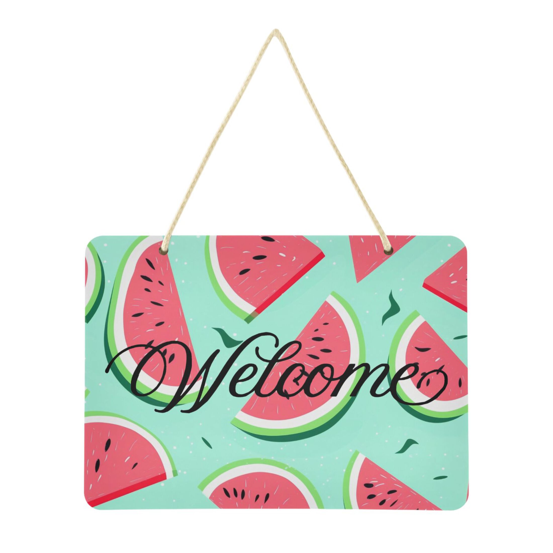 Cartoon Watermelon Welcome Sign Front Door PVC 14x10 inch Hanger Hello ...