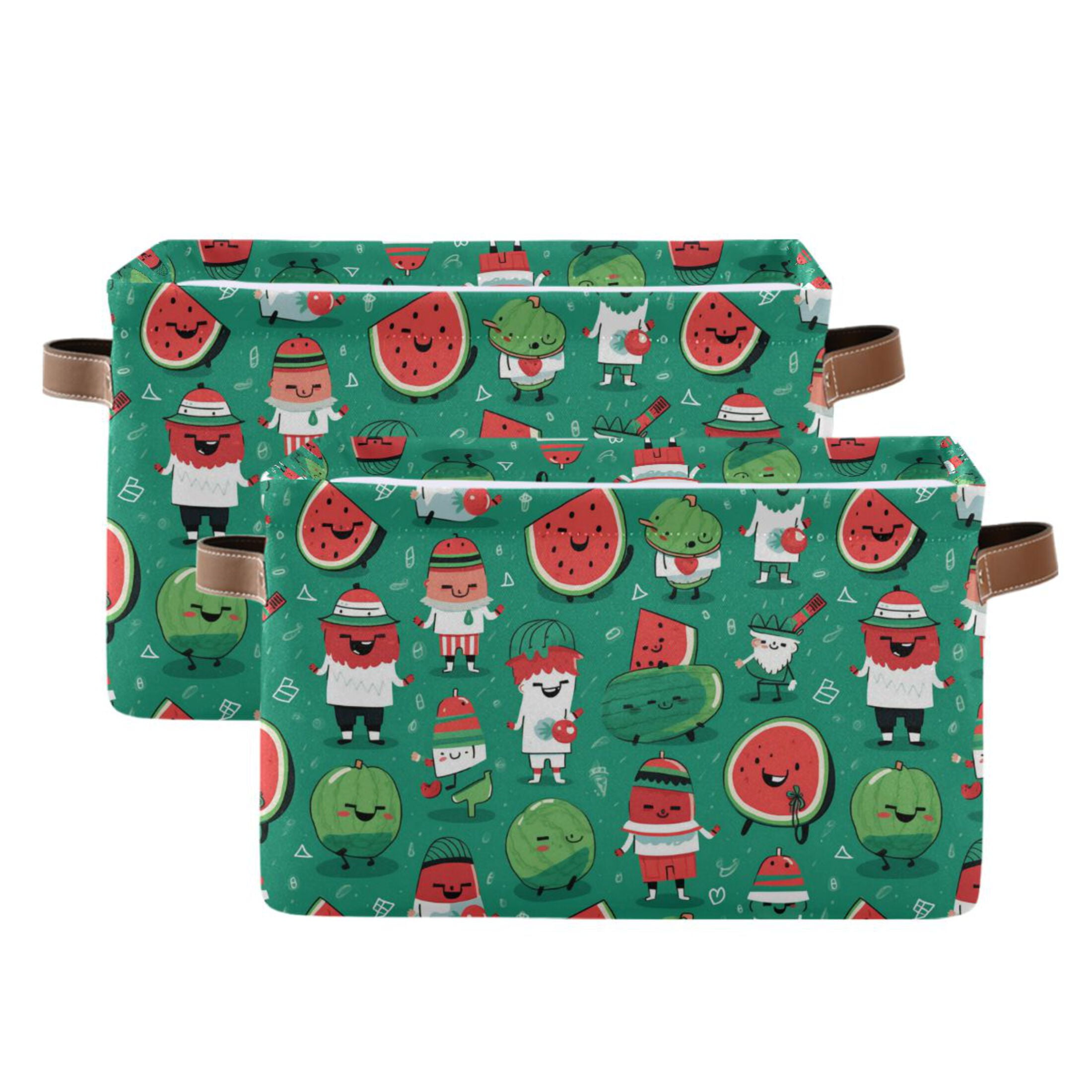 Cartoon Watermelon and People Storage Bins with Handle Fabric Organizer ...