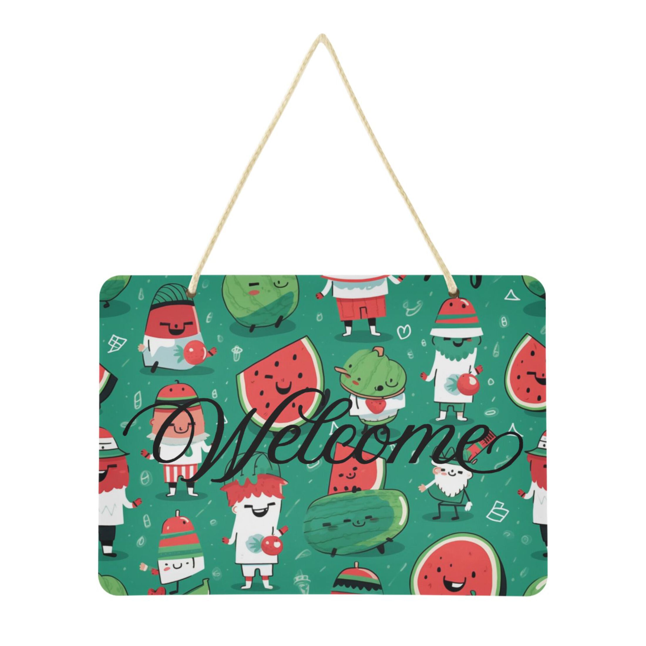 Cartoon Watermelon and People Welcome Sign Front Door PVC 14x10 inch ...