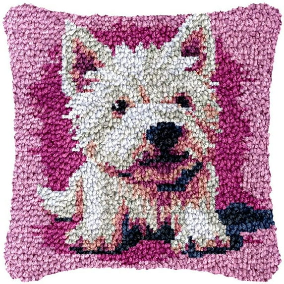 Cartoon Westie Dog Latch Hook Pillow Kits for DIY Handmade Throw Pillow ...
