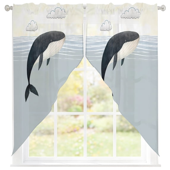 Cartoon Whale Sheer Curtains Swag Valances for Windows Under the Sea ...