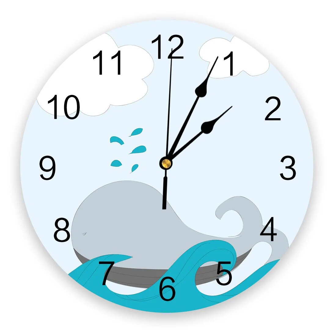 Cartoon Whale White Cloud Cute PVC Wall Clock Modern Design Living Room ...