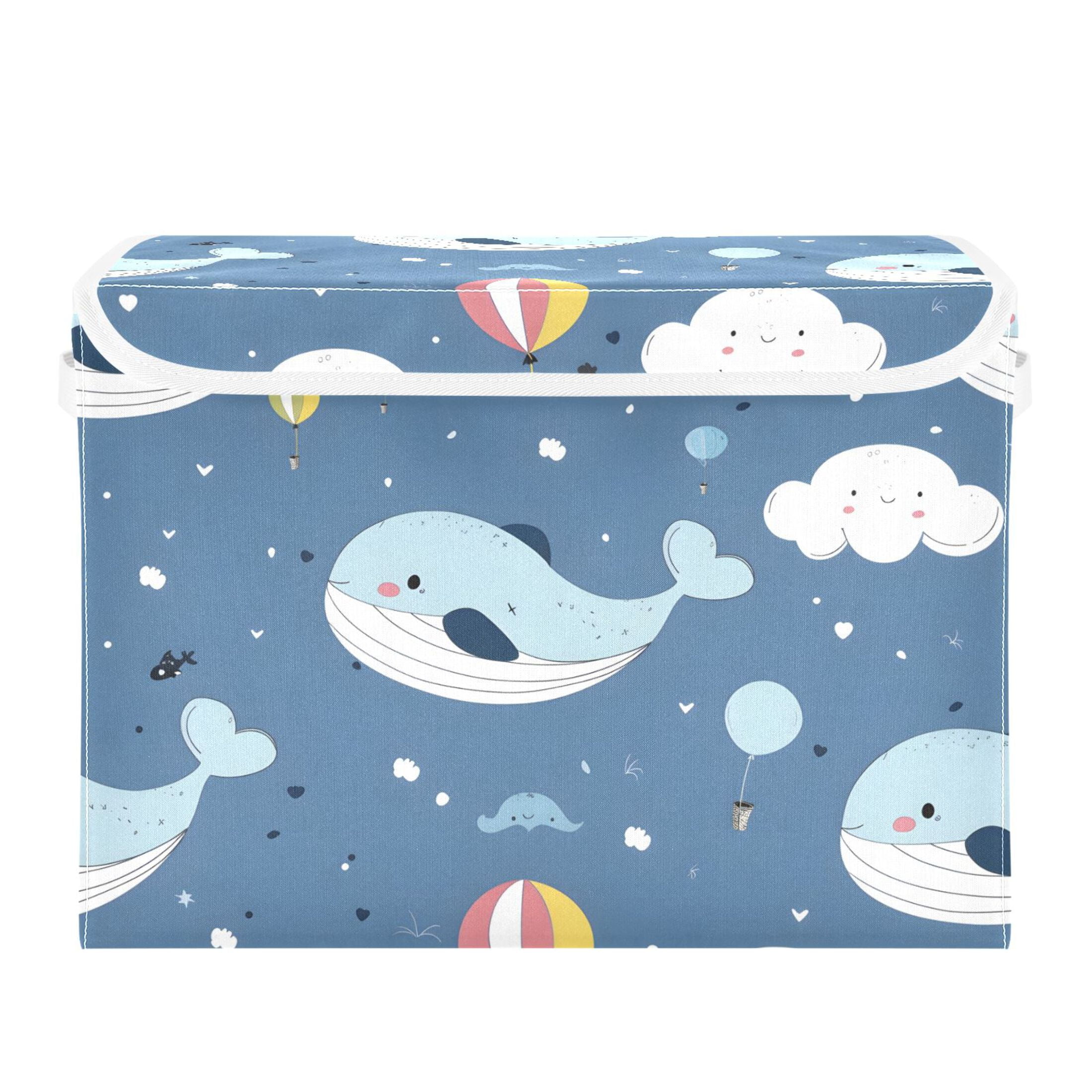Cartoon Whales Cute Clouds Balloons Foldable Storage Bin with Lid and ...
