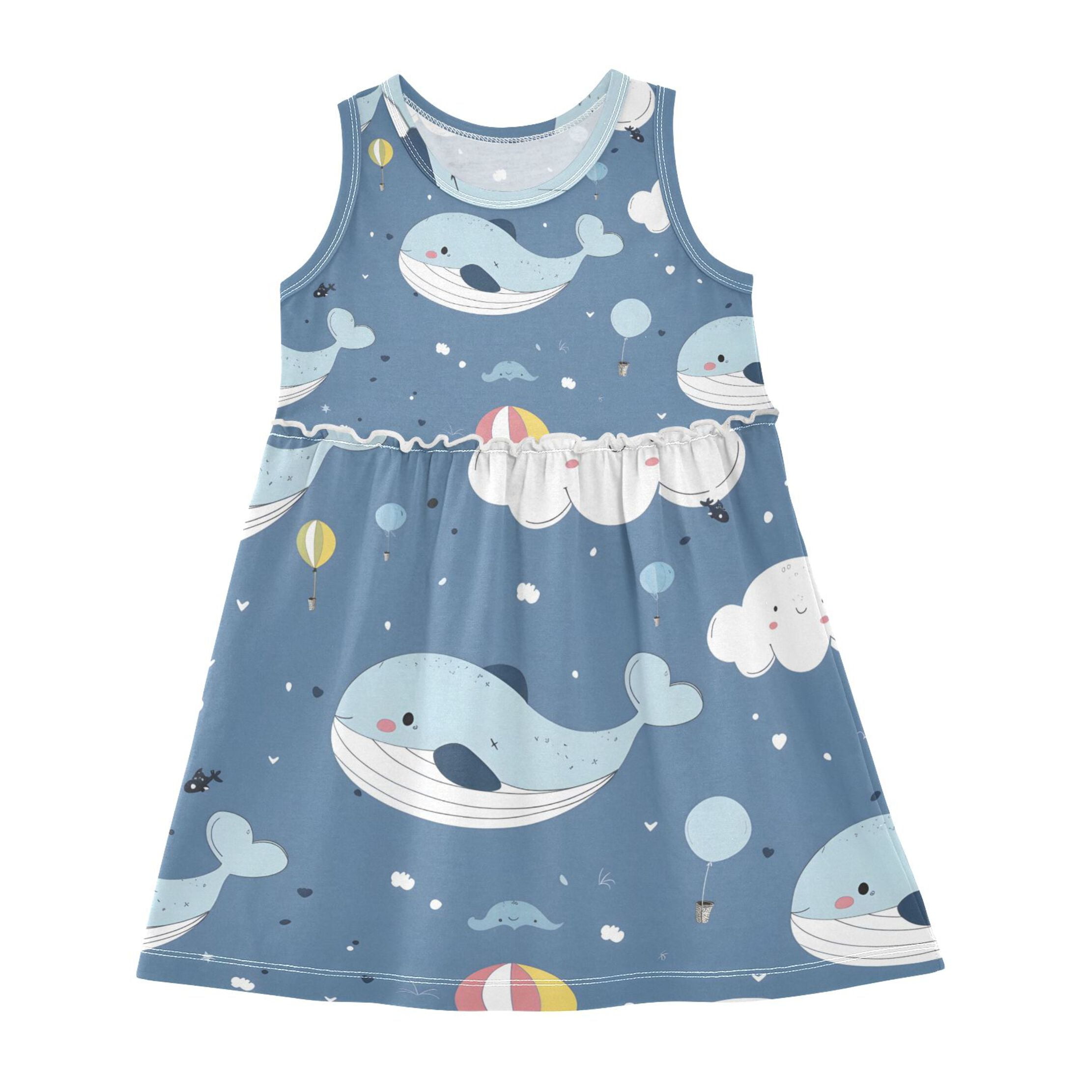Cartoon Whales Cute Clouds Balloons Girls' Sleeveless Dress A-Line One ...