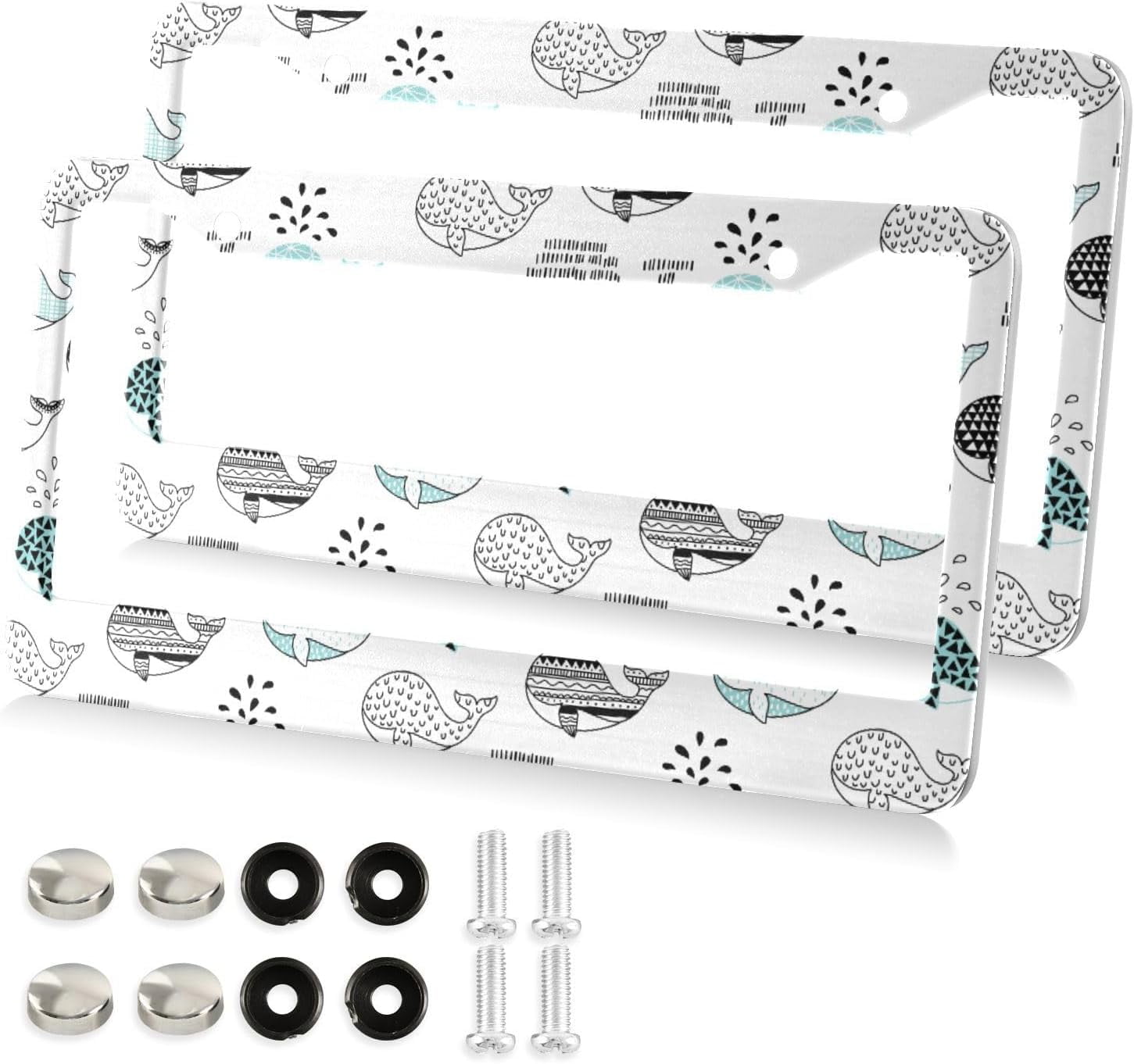 Cartoon Whales License Plate Frame - 2 Pack Universal Stainless Steel ...