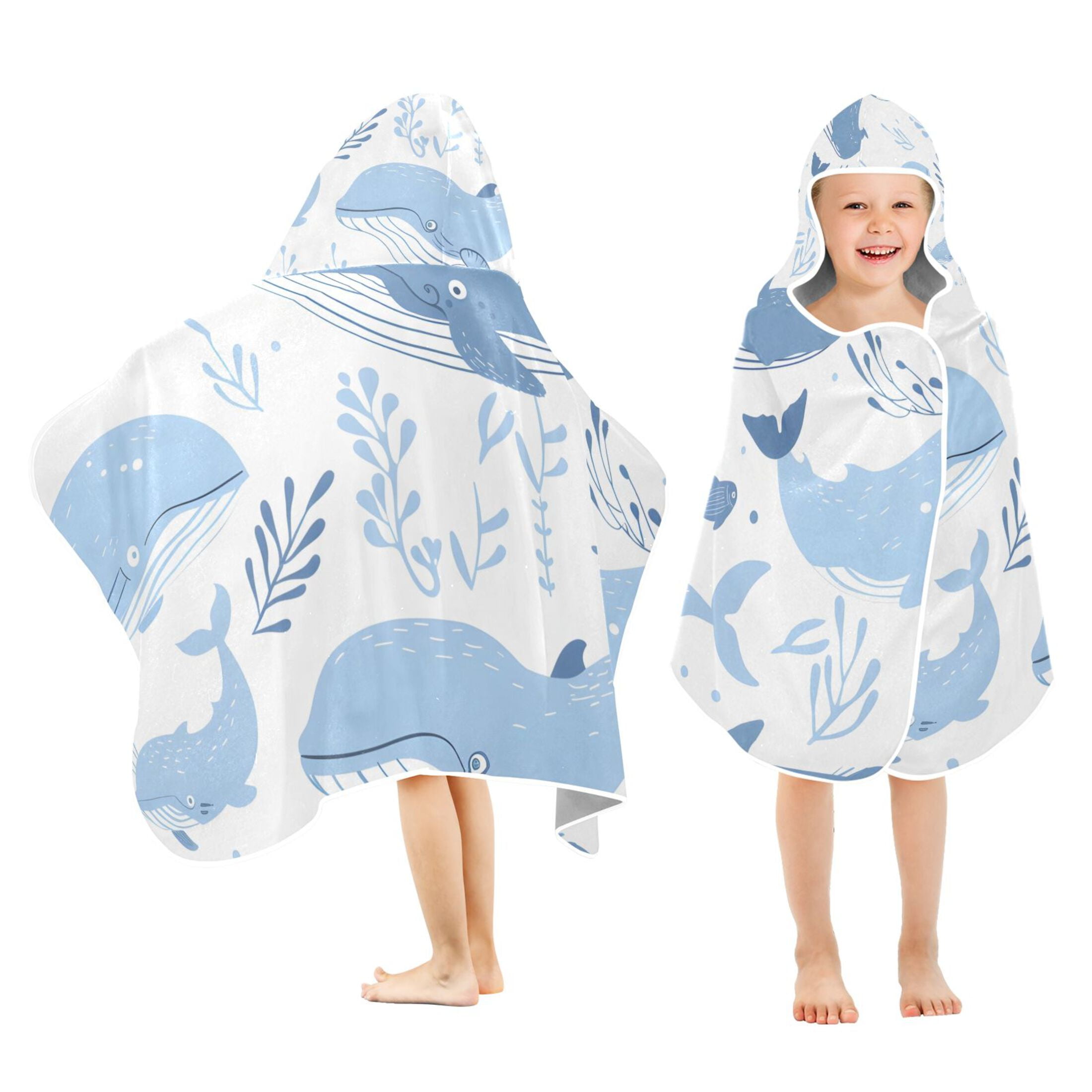 Cartoon Whales in Ocean Kids Hooded Beach Towel Baby Bath Poncho Towels ...