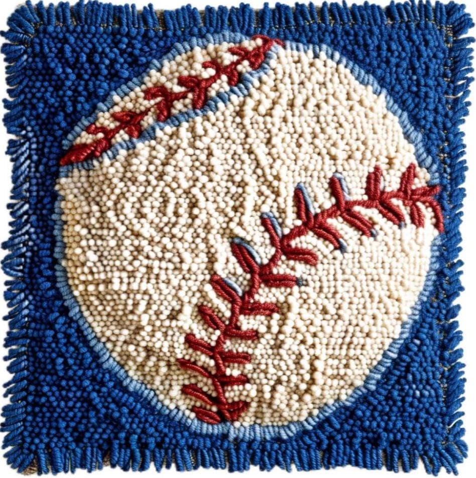 Cartoon White Baseball Latch Hook kits Mini Rug Easy for Beginners DIY ...