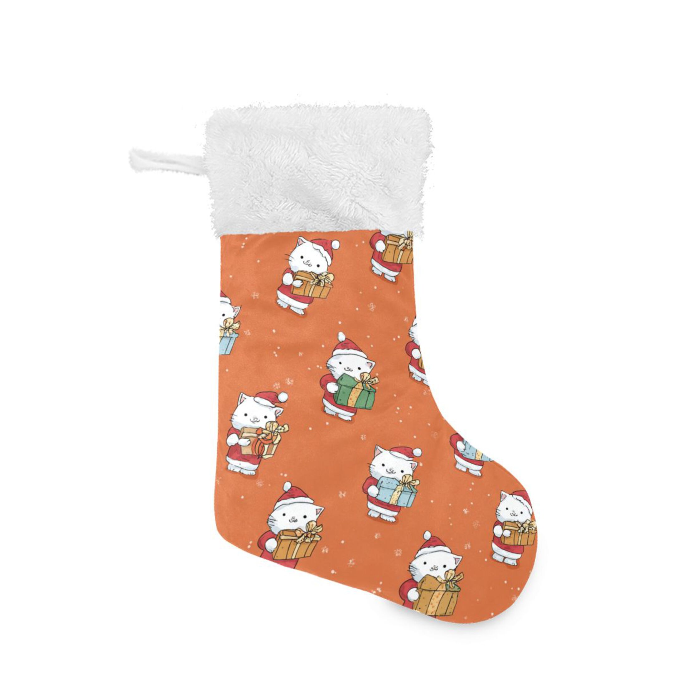Cartoon White Cats Holding Christmas Gift Christmas Stockings Large ...
