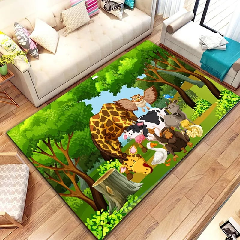 Cartoon Wild Animal Carpet Cute Forest Animals Area Rugs Non Slip Play ...