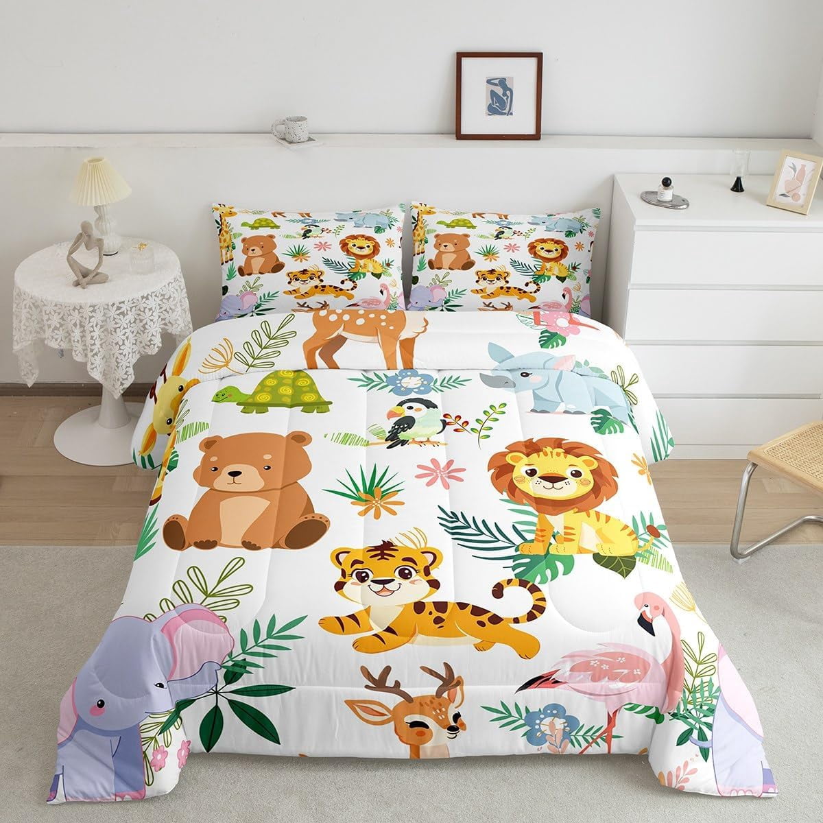 Cartoon Wild Animals Print Comforter Set Twin Size for Kids Boys Teens ...