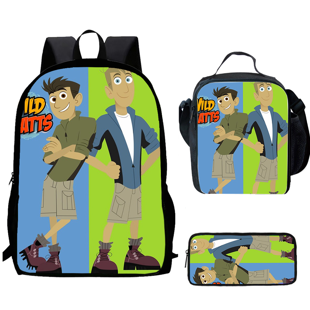 Cartoon Wild Kratts Time Backpack With Thermal Cooler Lunch Box Pencil ...