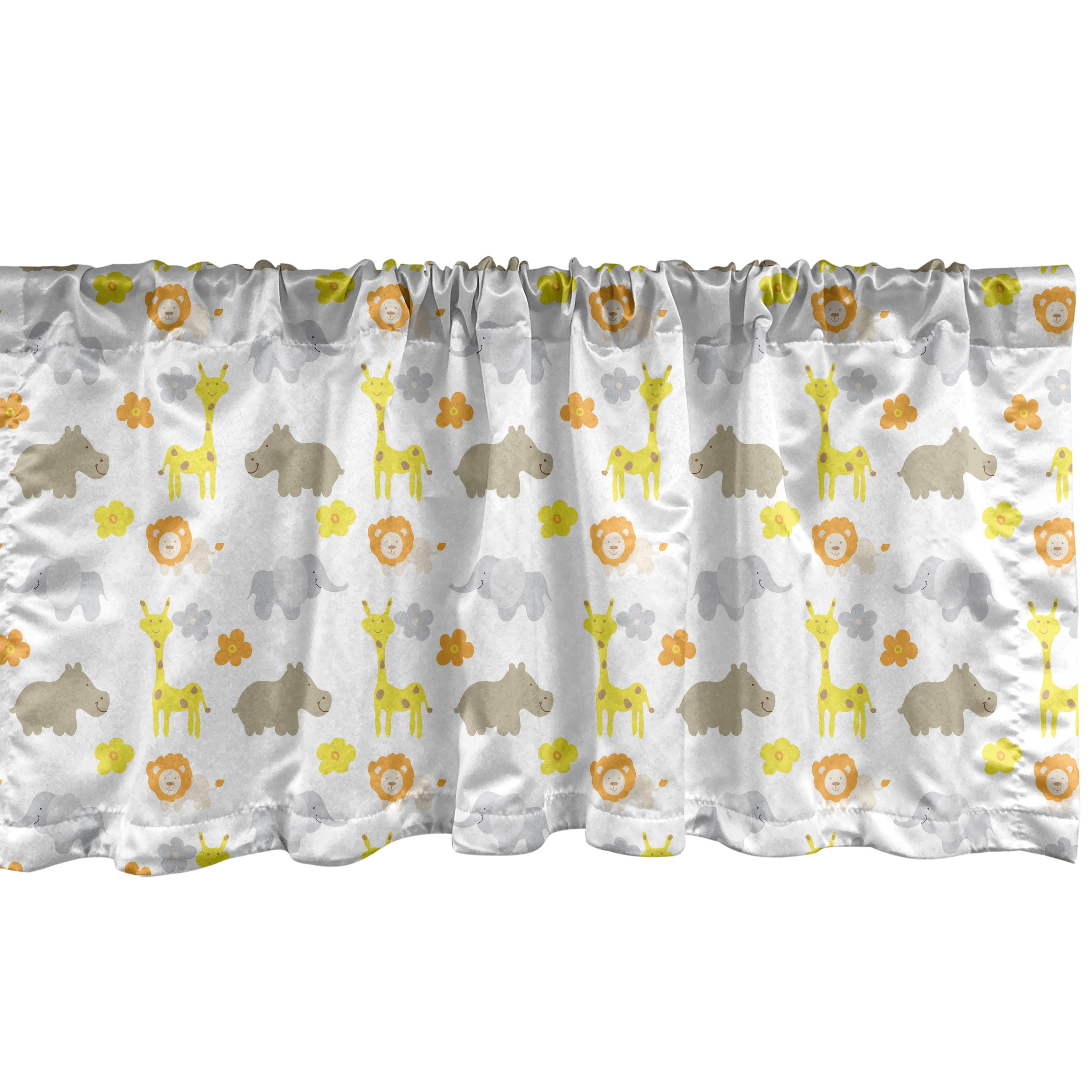 Cartoon Window Valance, Jungle Animals Elephants Lions Giraffes ...
