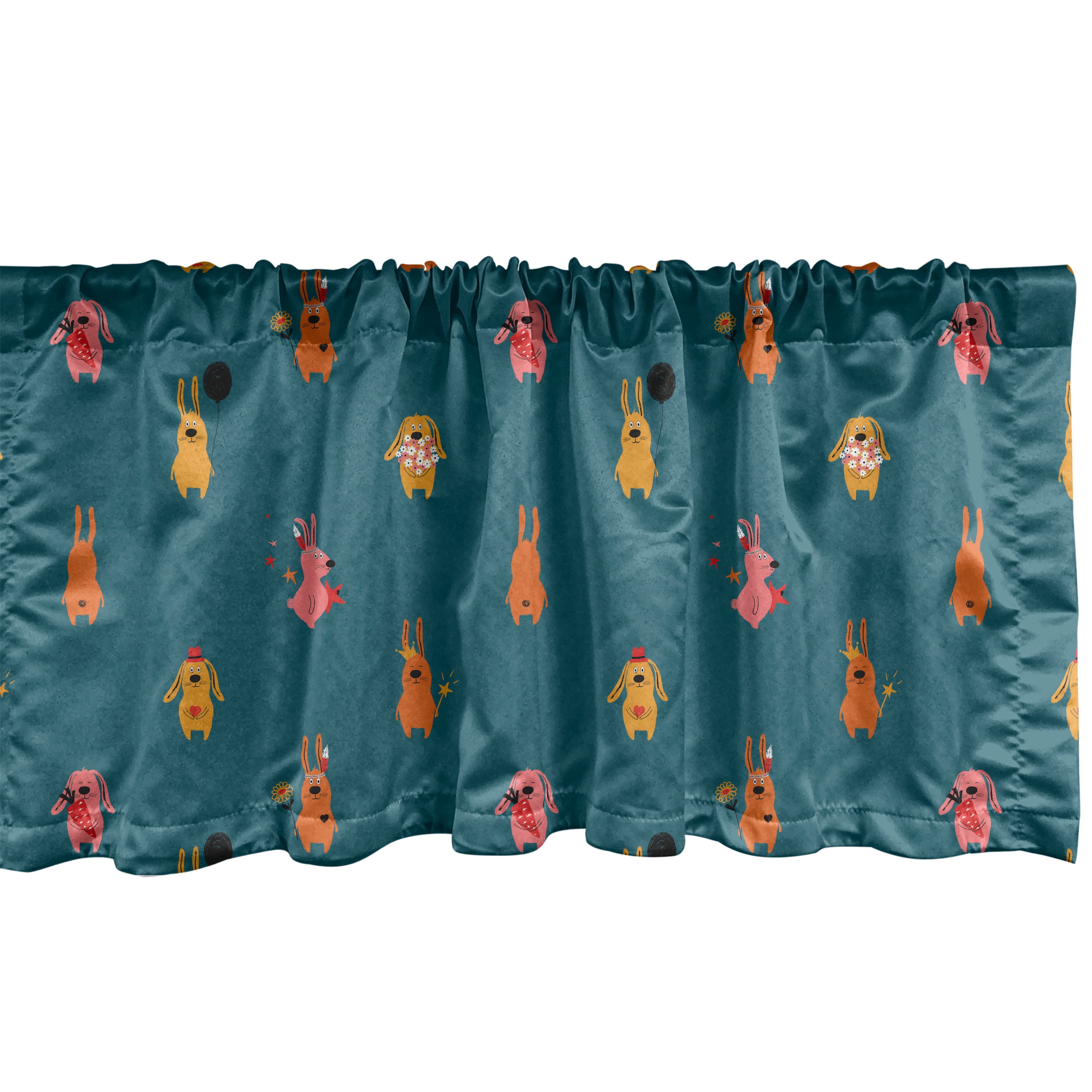 Cartoon Window Valance Pack of 2, Colorful Rabbits Pattern in Style ...