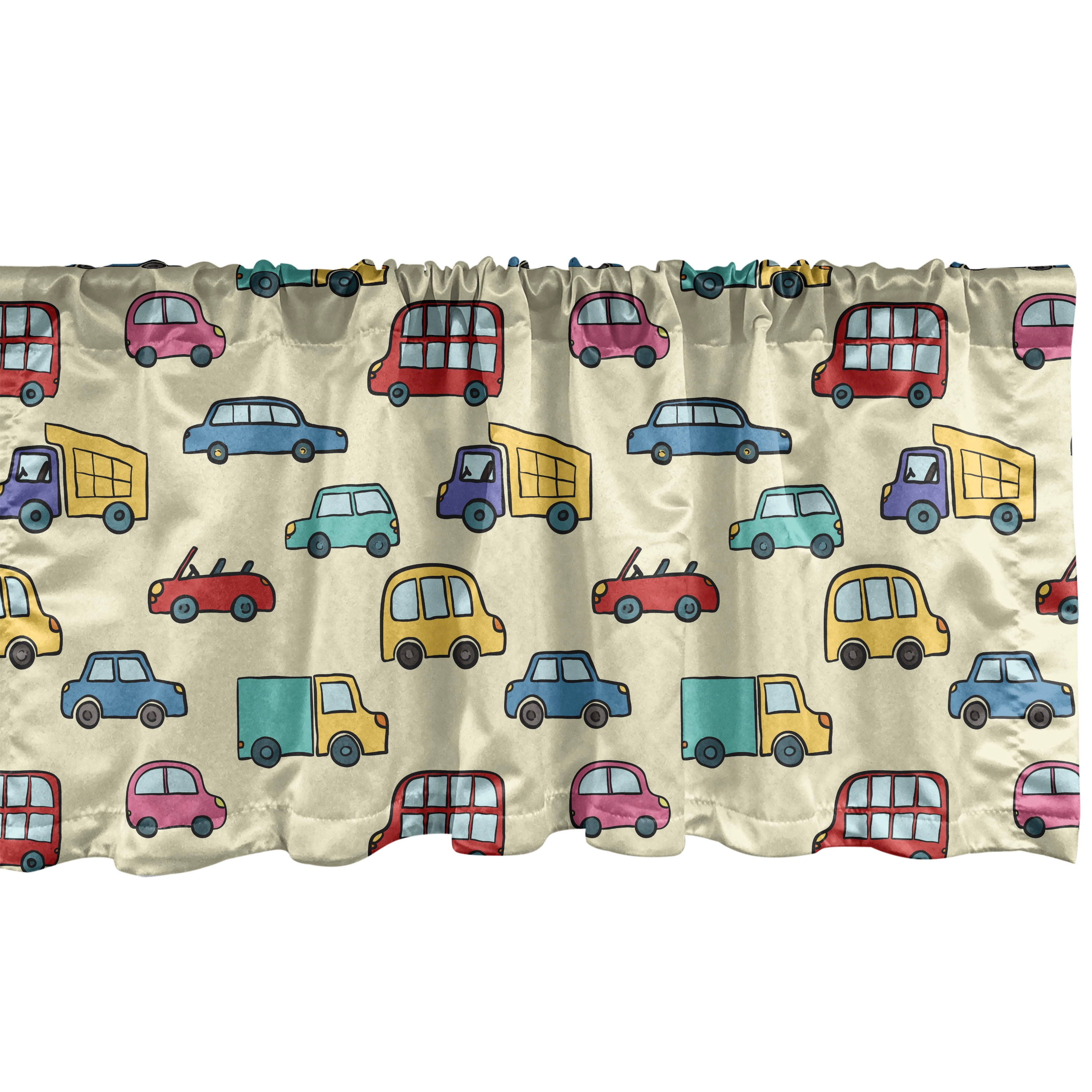 Cartoon Window Valance Pack of 2, Digital Drawn Trucks Sports Car Bus ...