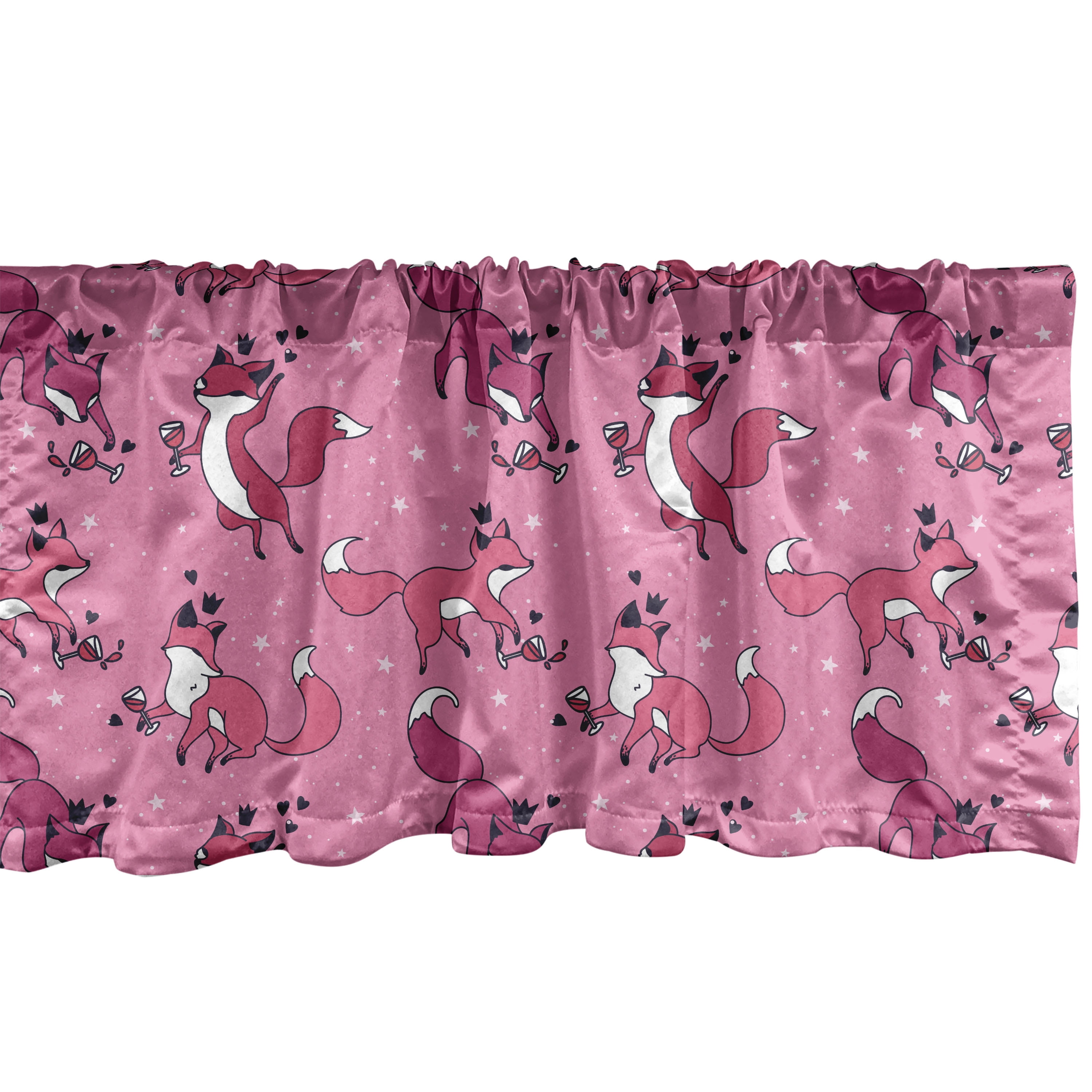Ambesonne Cartoon Valance Pack of 2, Funny Foxes Having Fun Art, 54"X12 ...