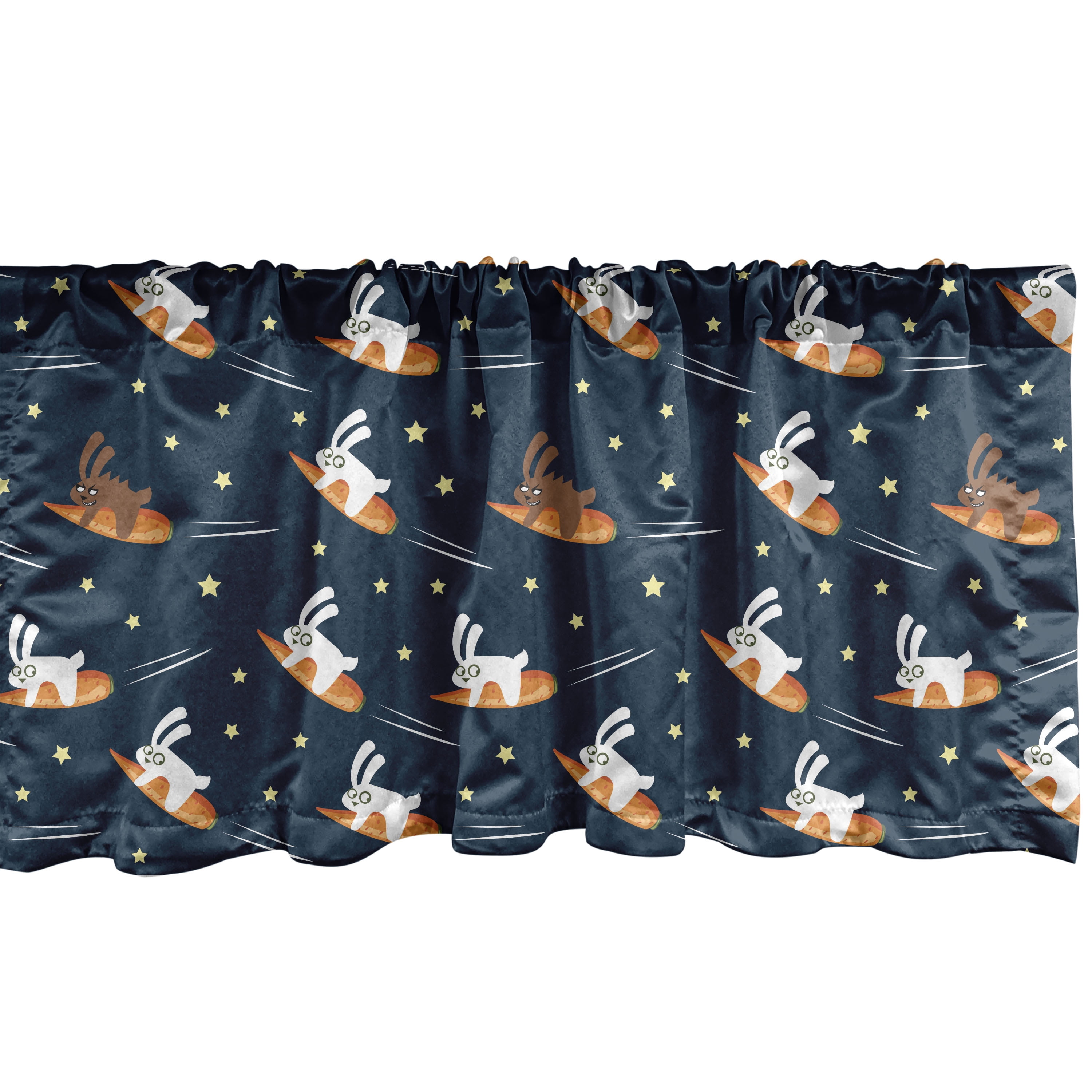 Ambesonne Cartoon Valance Pack of 2, Rabbits Flying on Carrot, 54"X18 ...