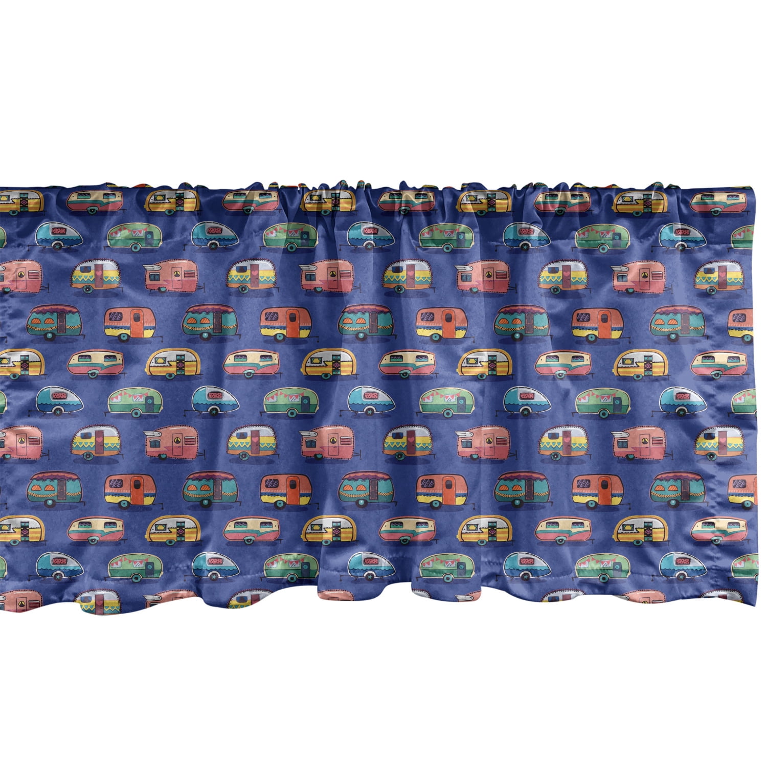 Cartoon Window Valance Pack of 2, Graphic Travel Trailers Caravan Mini ...