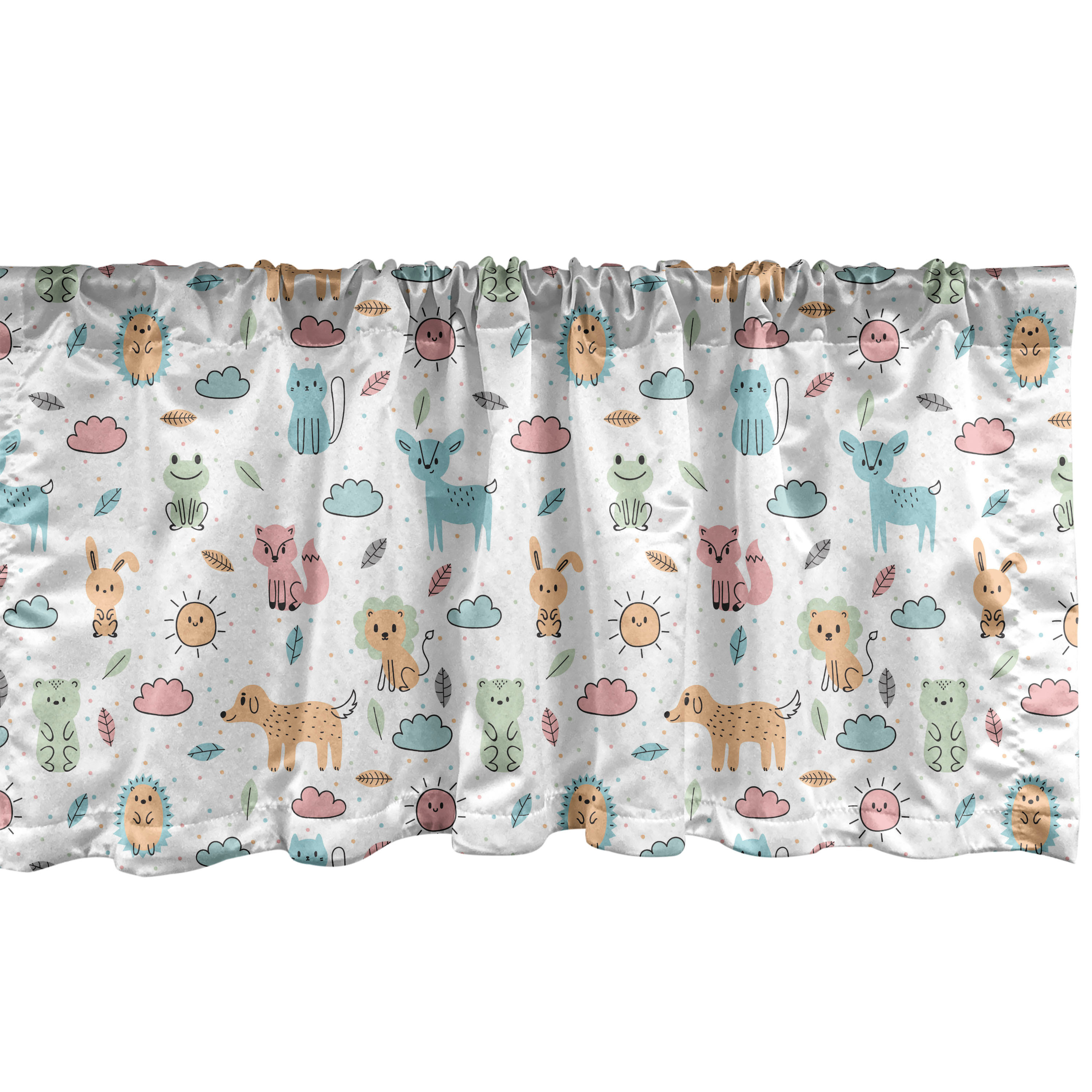Cartoon Window Valance Pack of 2, Hand Drawn Animals Like Cat Dog ...