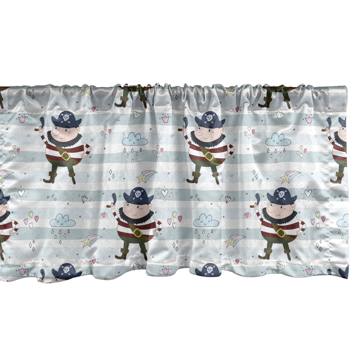 Ambesonne Cartoon Valance Pack of 2, Pirate on Stripes, 54"X12", Pale ...