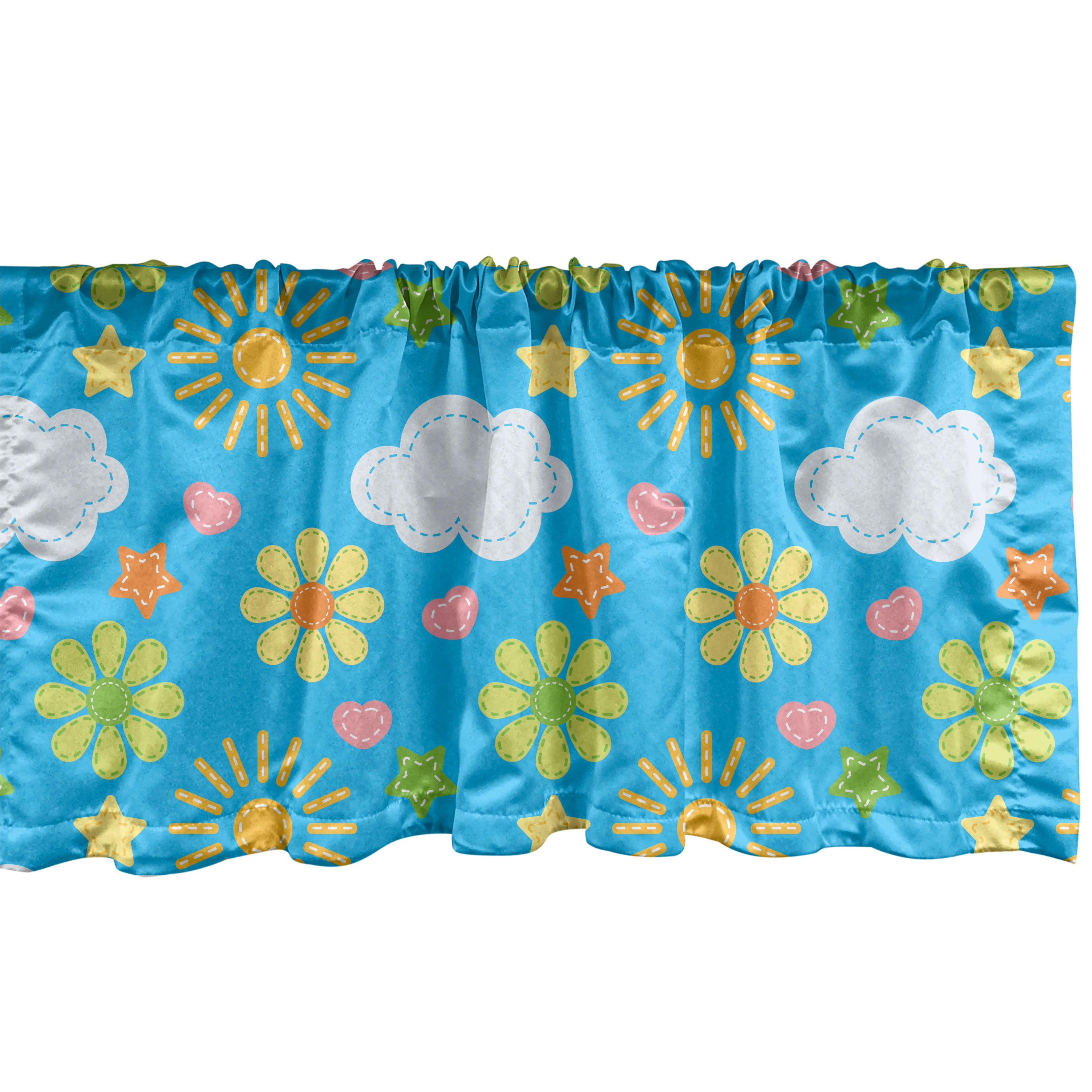 Ambesonne Cartoon Valance Pack of 2, Theme Sun Clouds, 54"X18", Sky ...