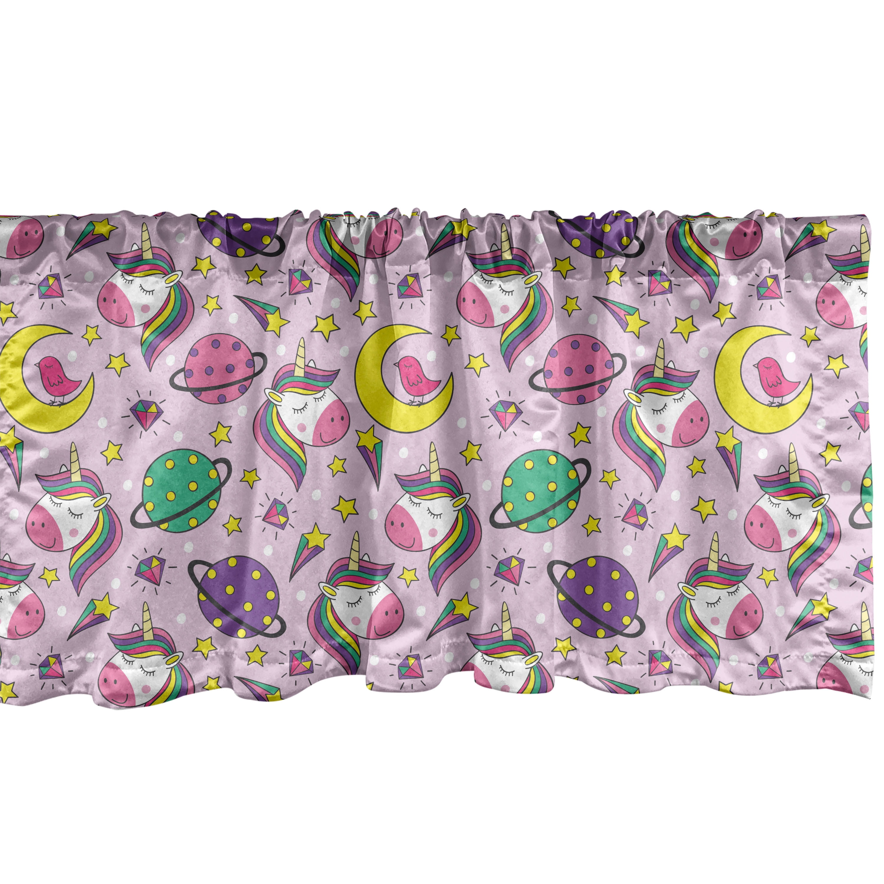 Cartoon Window Valance, Unicorn Planets Moon Shooting Stars Clouds ...