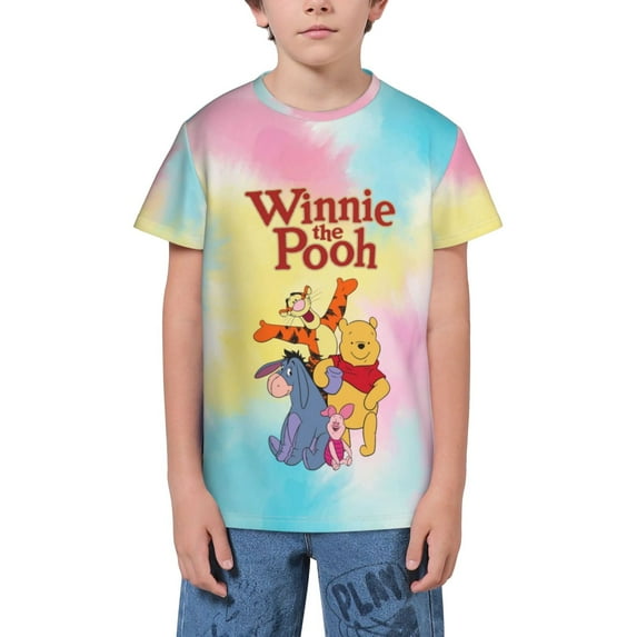 Cartoon Winnie The Pooh T-Shirt Bo Y Polyester Round Neck Short Sleeve Shirt, Comfortable Tee ...