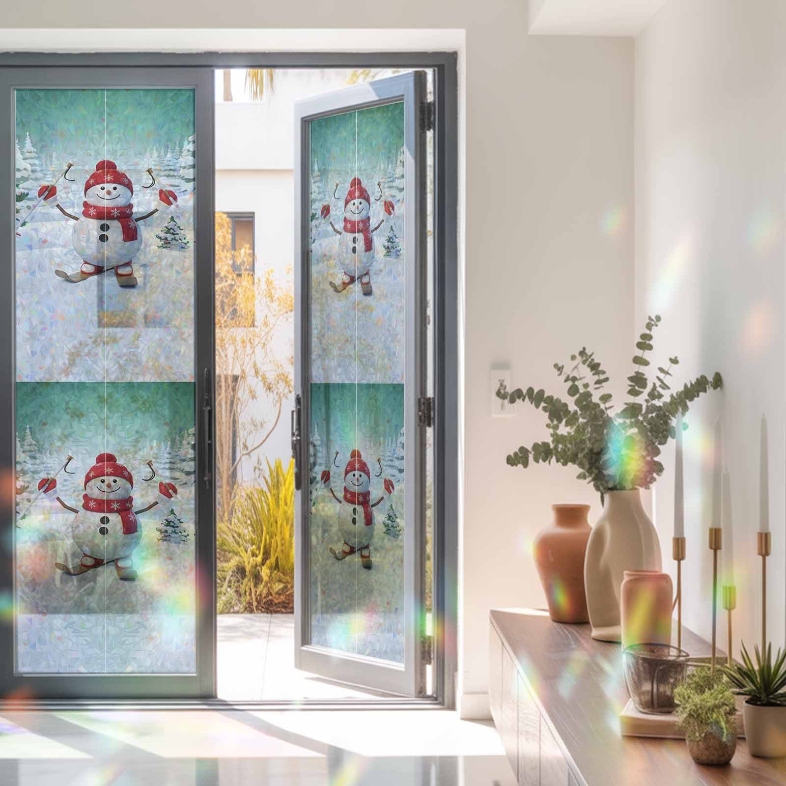 Cartoon Winter Skiing Snowman Window Privacy Film, Rainbow Film ...