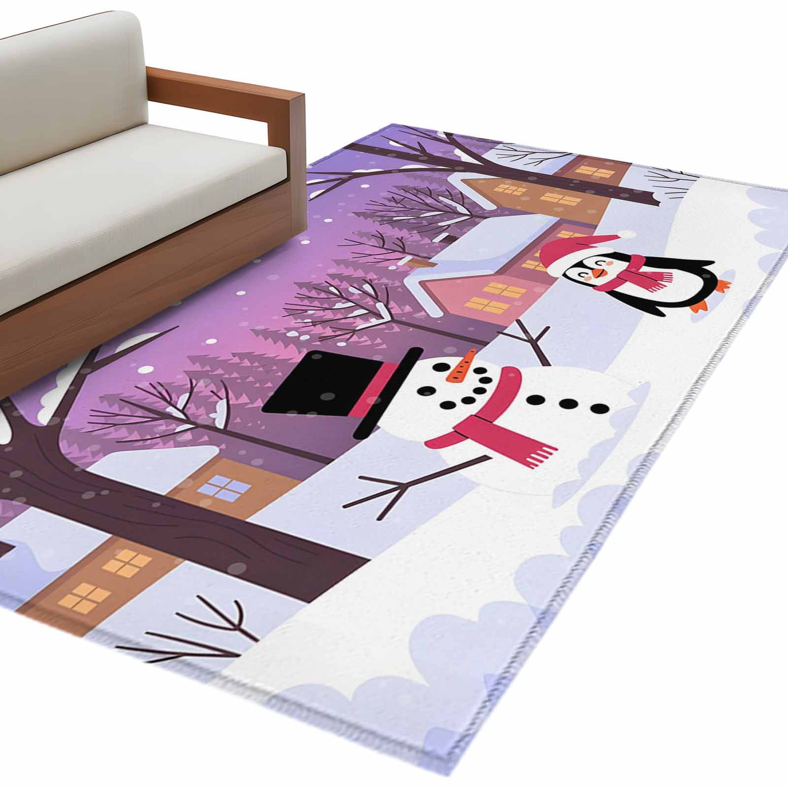 Cartoon Winter Snowman Area Rug 2.7x5ft Christmas Snowflakes Penguins ...
