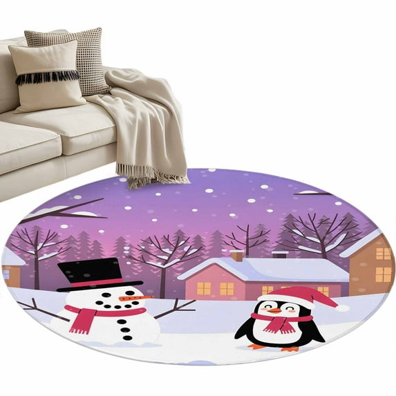 Cartoon Winter Snowman Round Area Rug 3.3ft Christmas Snowflakes ...