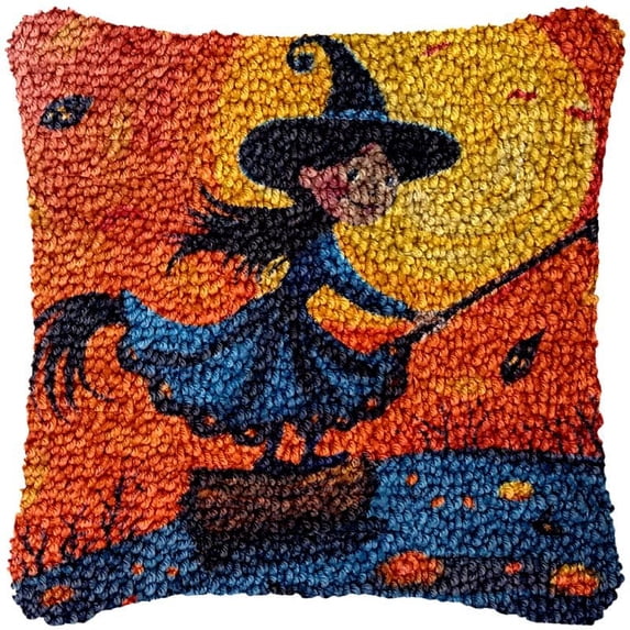 Cartoon Witch Girl Latch Hook Kits Pillow DIY Rug Crochet Hook Cushion ...