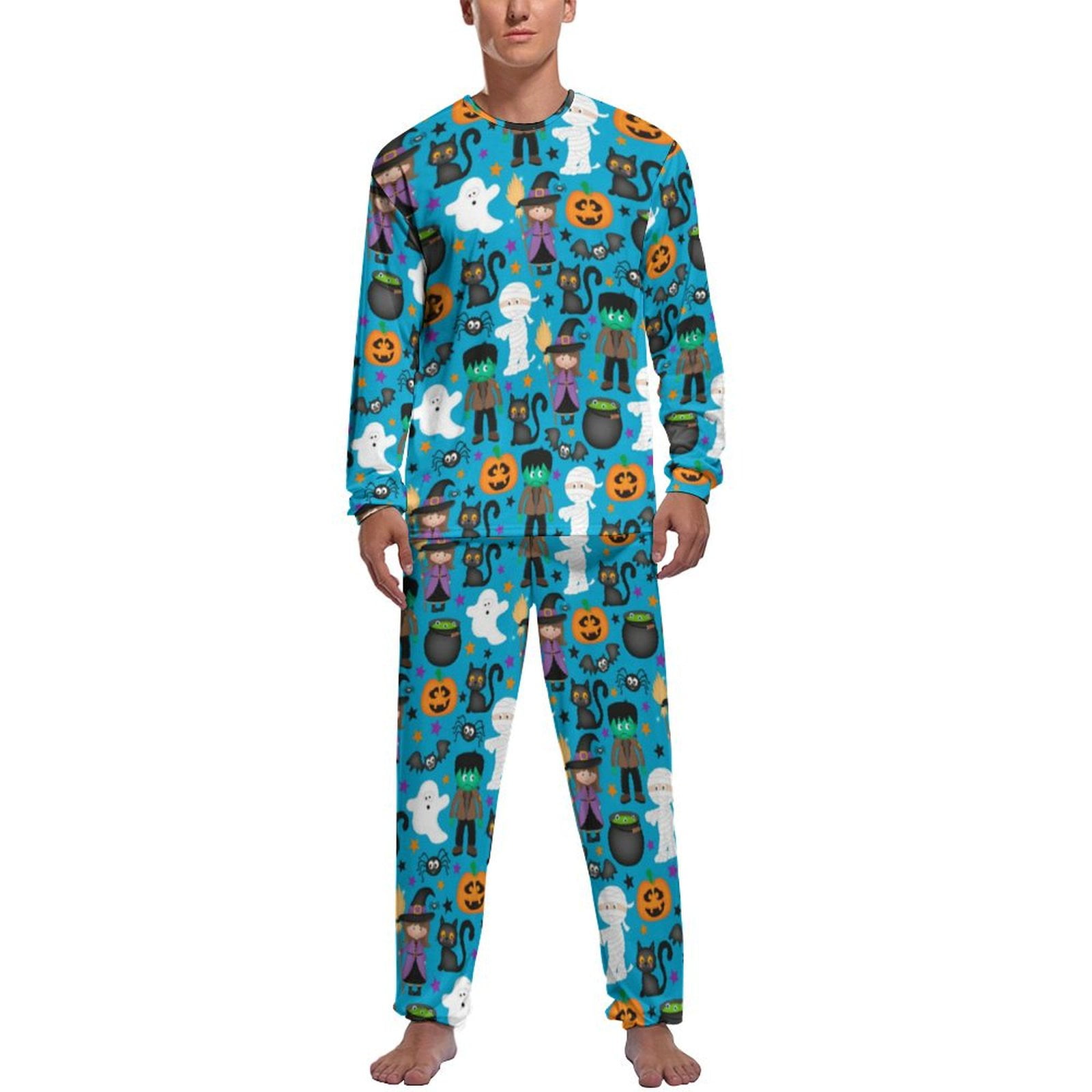 Cartoon Witch Pajamas Long Sleeve Boo Halloween Print 2 Pieces Casual ...