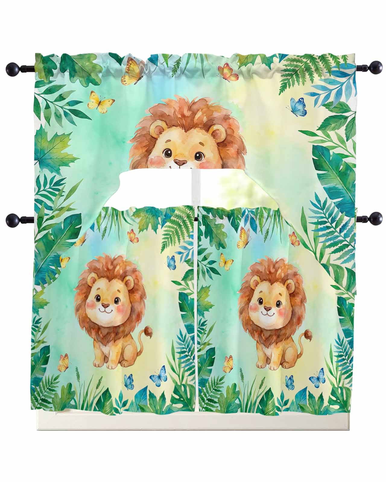 Cartoon Wolf Kitchen Curtains Sets 36 Inch Length with Valance, Summer ...
