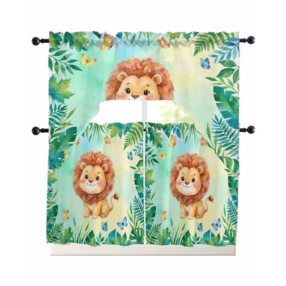 Cartoon Wolf Kitchen Curtains Sets 36 Inch Length with Valance, Summer ...