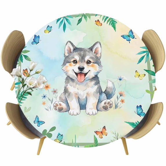 Cartoon Wolf Round Tablecloth 36-44 Inch Round Fitted Table Cloth with ...
