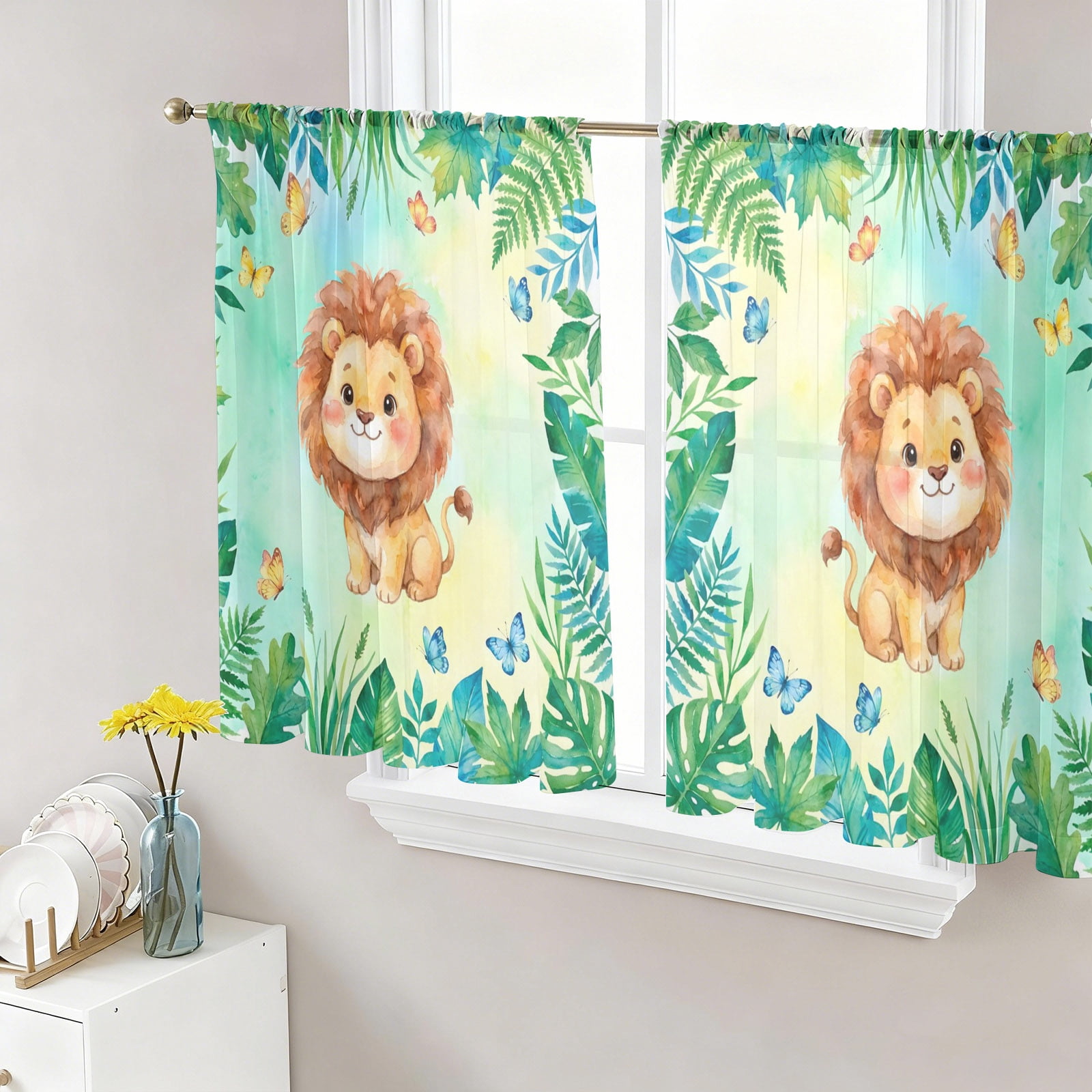 Cartoon Wolf Sheer Curtains for Living Room Bedroom Summer Butterfly ...