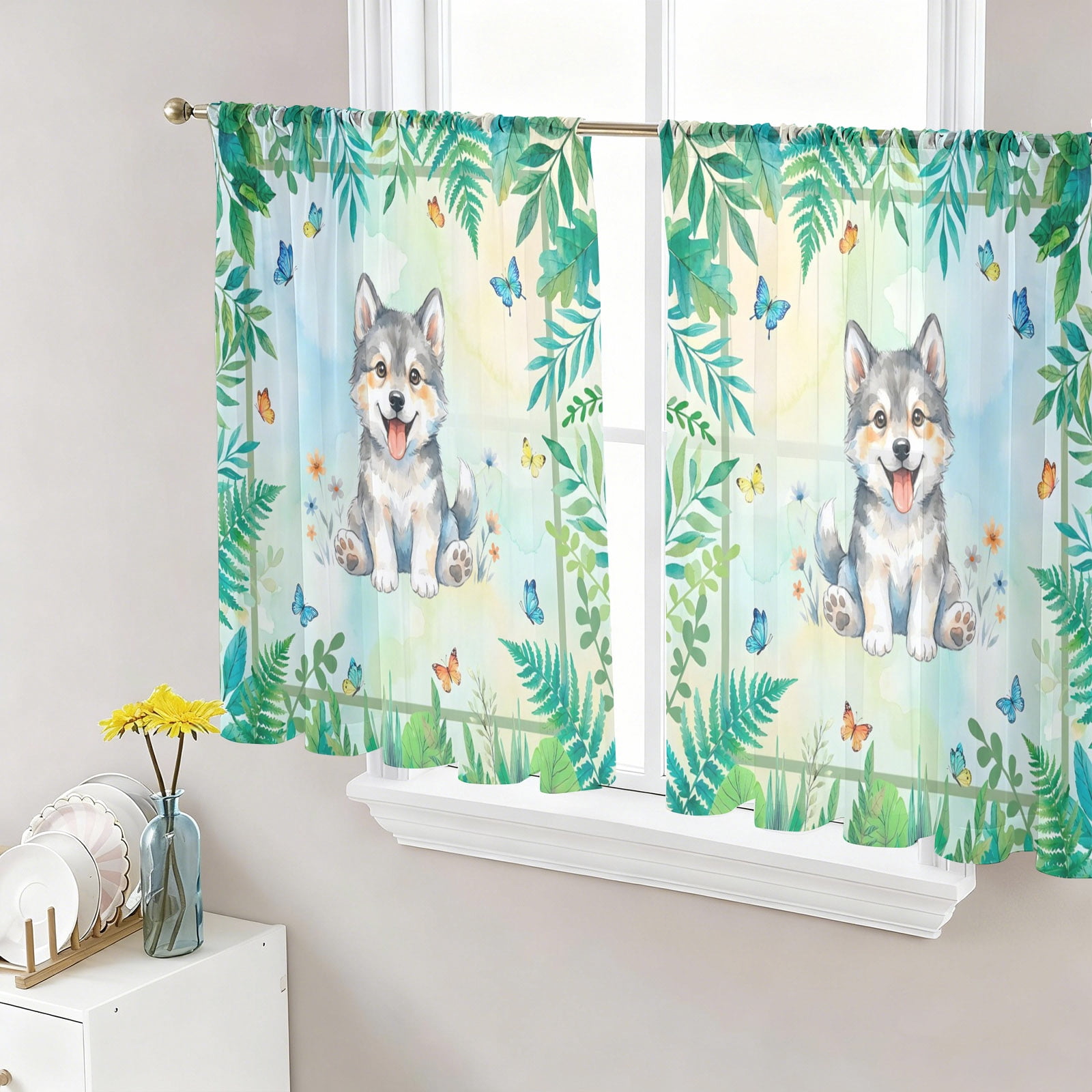 Cartoon Wolf Sheer Curtains for Living Room Bedroom Summer Butterfly ...