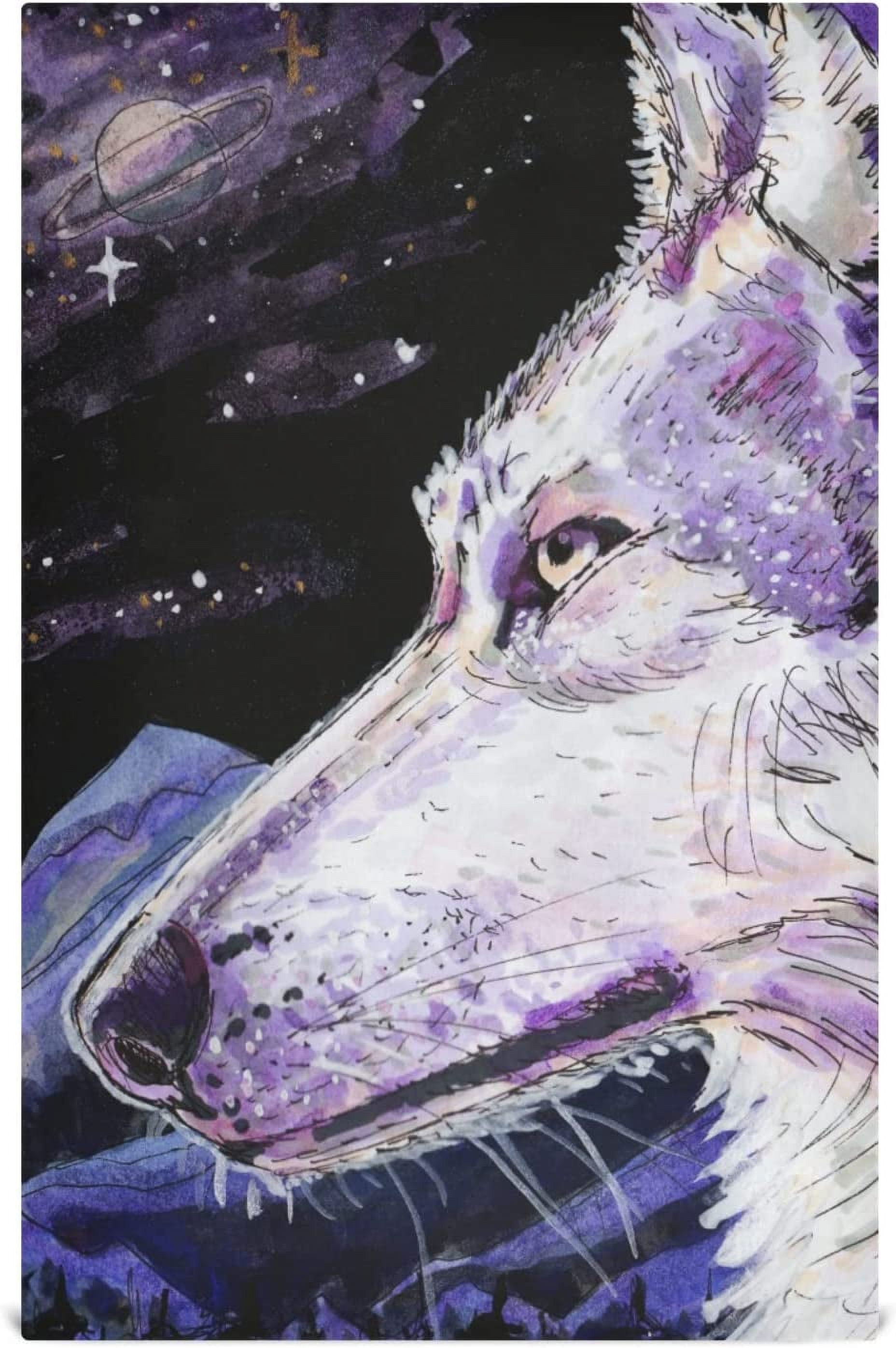 Cartoon Wolf Space Mountains Dish Towels Set of 4, Forest Washable Tea ...