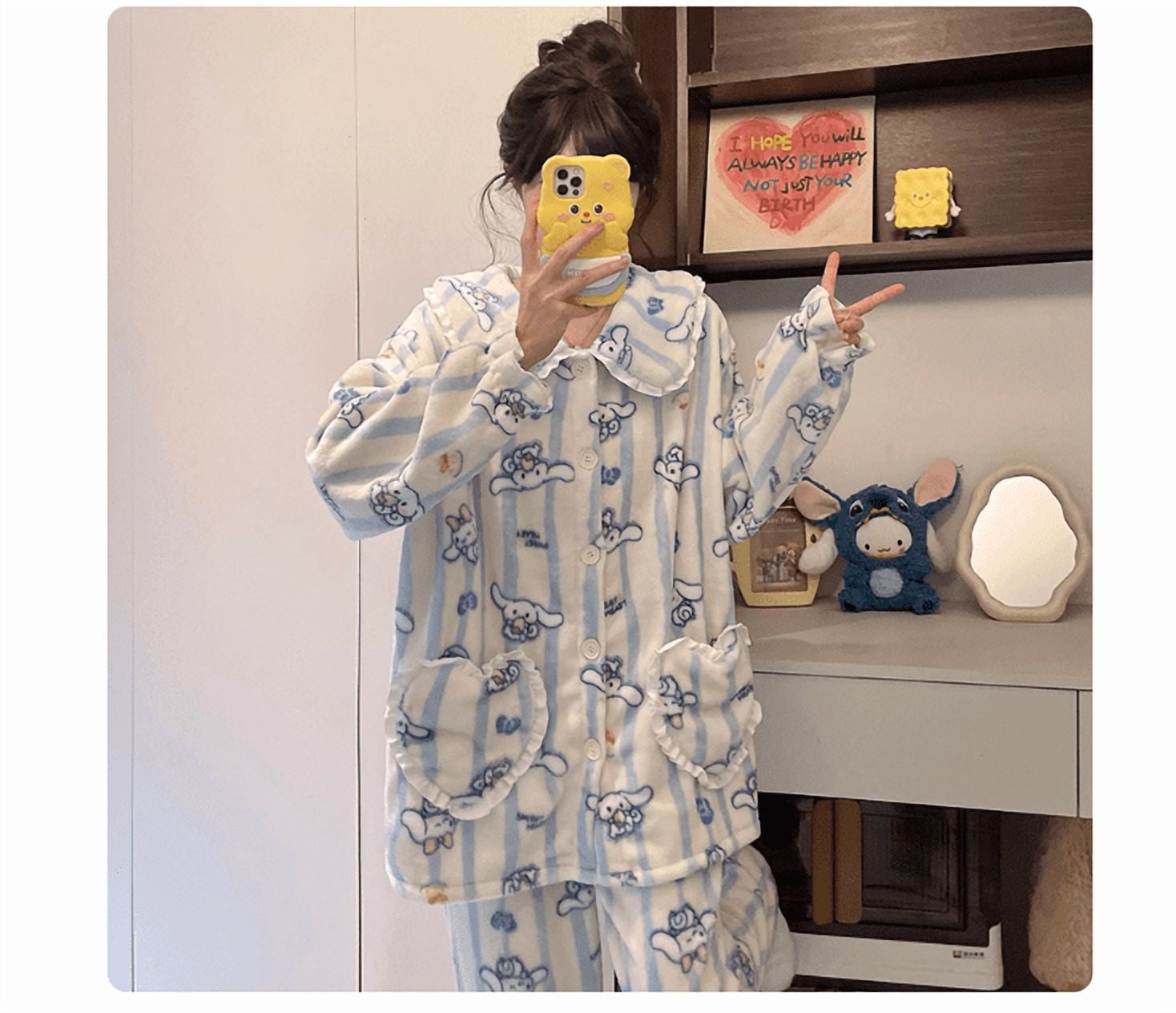 Cartoon Women Anime Hello Kitty Autumn Winter Thickened Nightgown Cute ...