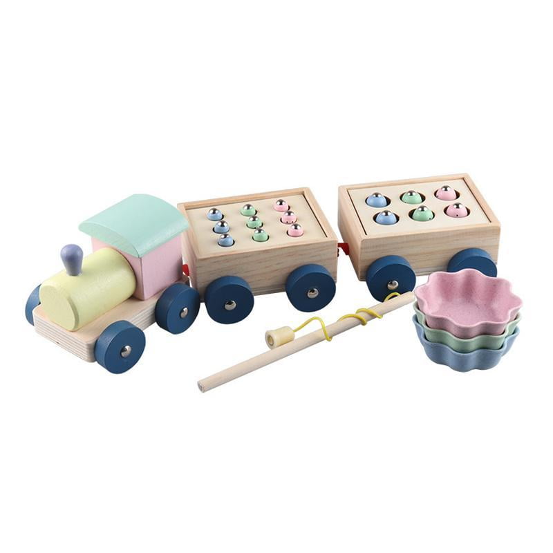 Cartoon Wooden Train Set Multifunctional Fishing Toy & Train Toy ...