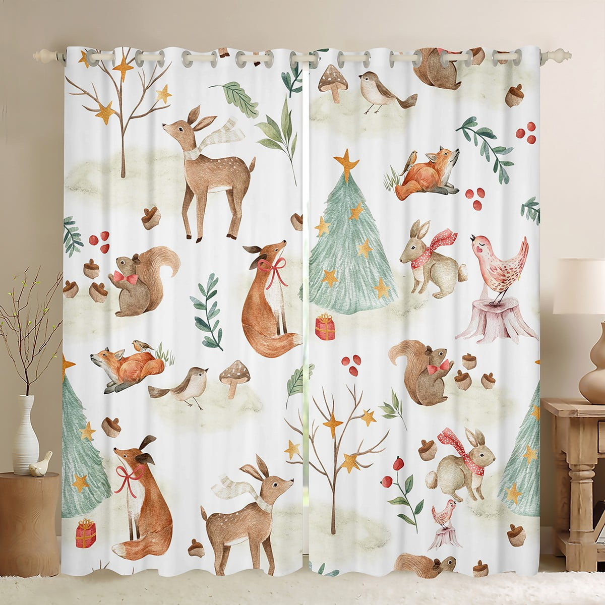 Cartoon Woodland Curtains & Drapes Cute Rabbit Fox Squirrel Deer 42 ...