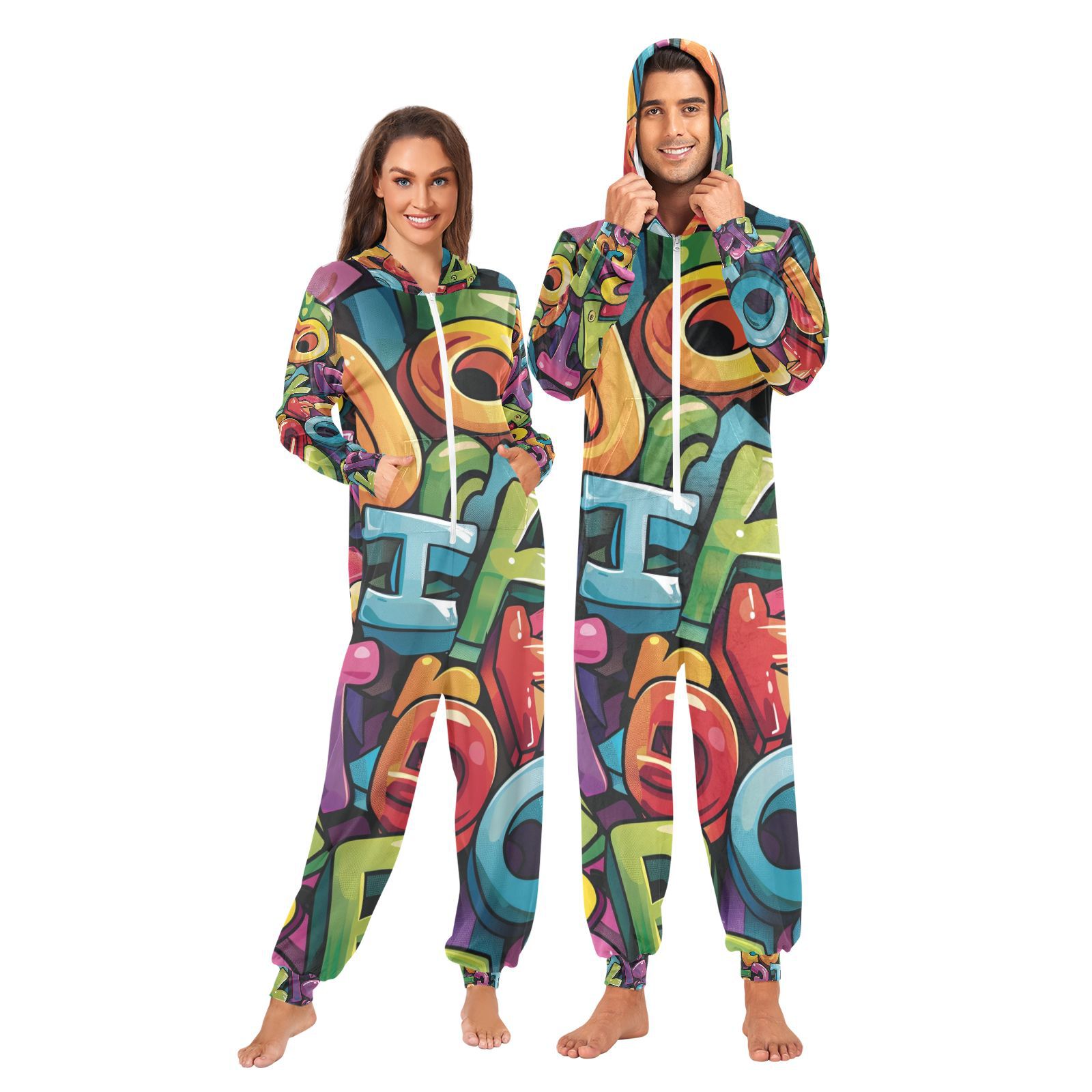 Cartoon Words Adult Onesie Pajamas Slim Fit Christmas One Piece Suit ...