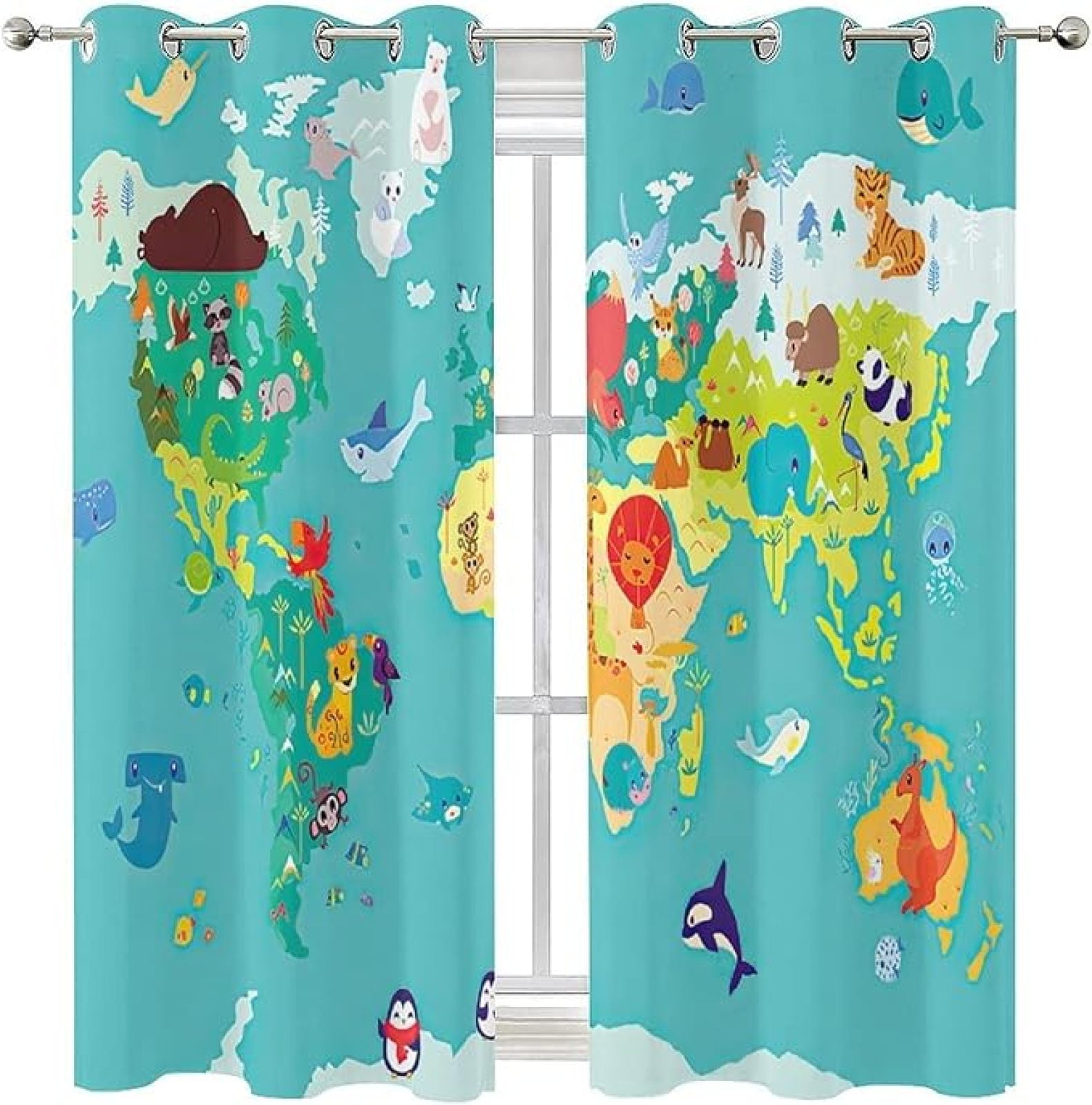 Cartoon World Map Blackout Curtains, Educational Map For Children 3D ...