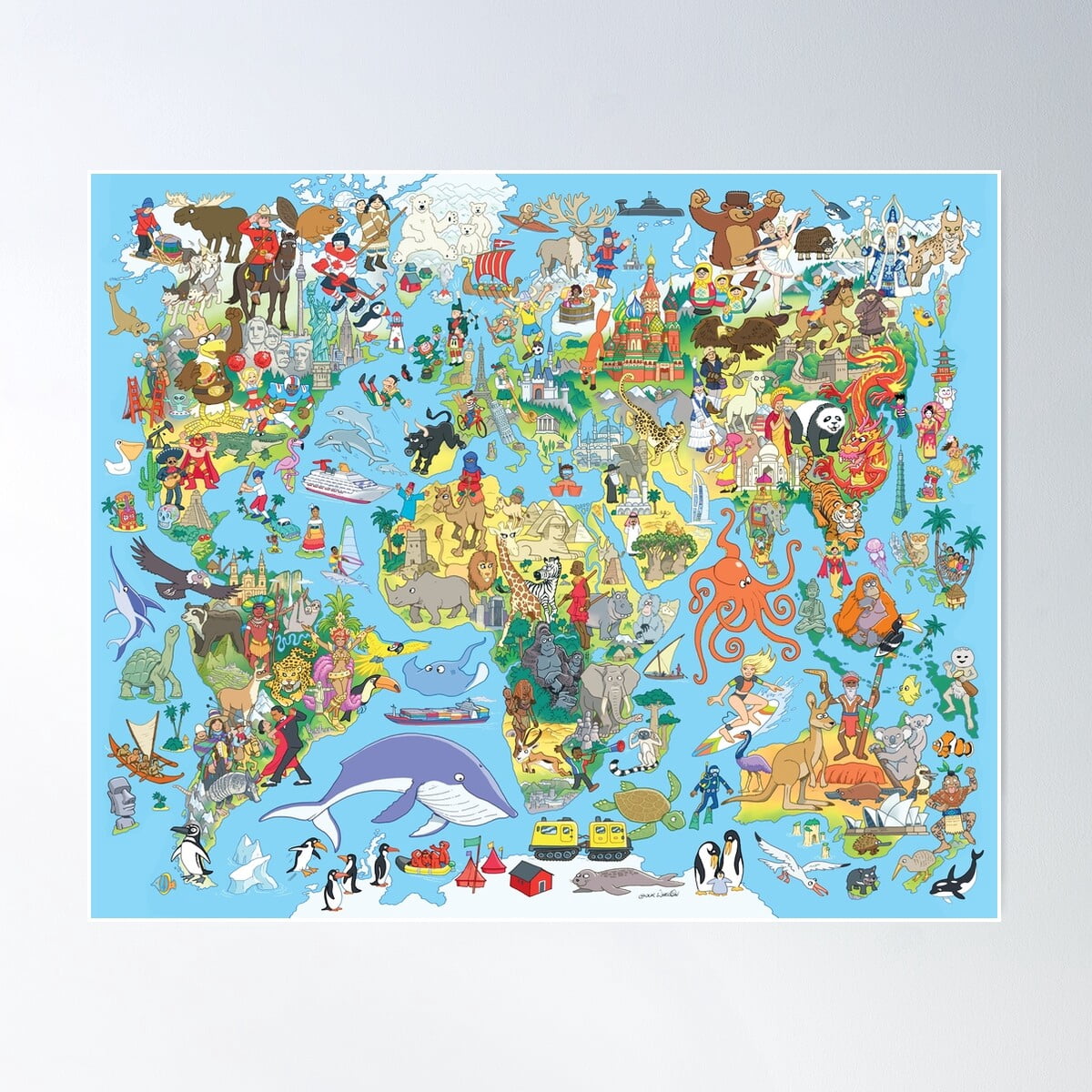 Cartoon World Map Poster Wall Art, Modern Wall Decor For Living Room ...