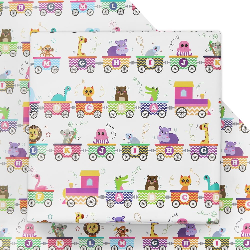 Cartoon Wrapping Paper for TSF6 Kids,4 Sheet Alphabet Train Animal ...
