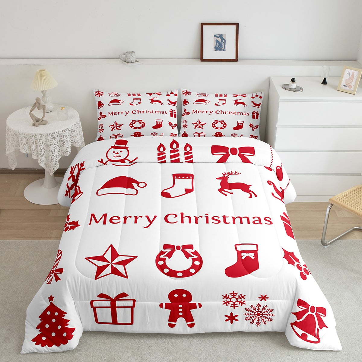 Cartoon Xmas Pattern Comforter Set ,Colorful Geometric Plaid Patchwork Queen Size Bedding Set ...